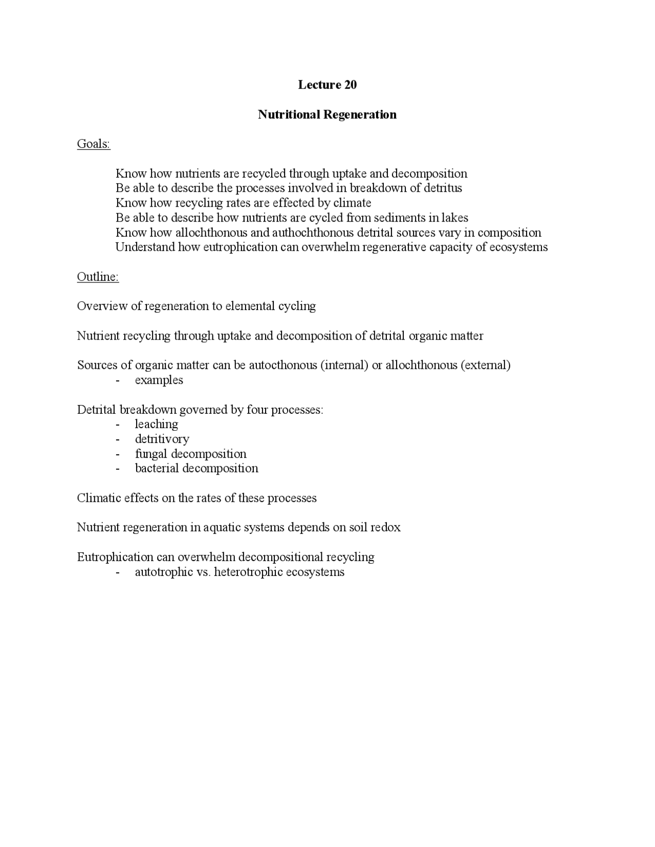 Nutritional Regenerations In Ecology Pcb 3043 Docsity