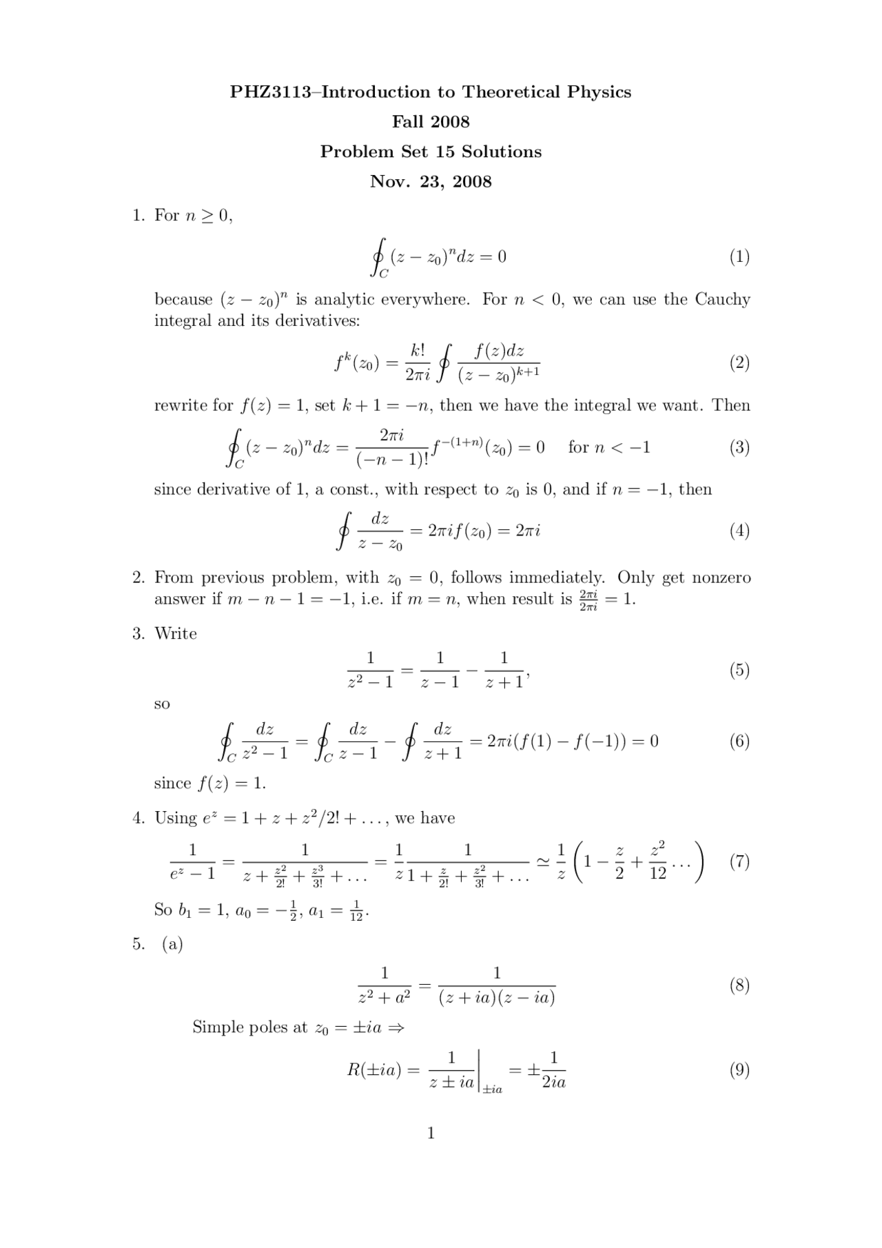 Introduction To Theoretical Physics Solutions To Problem Set 15 Phz