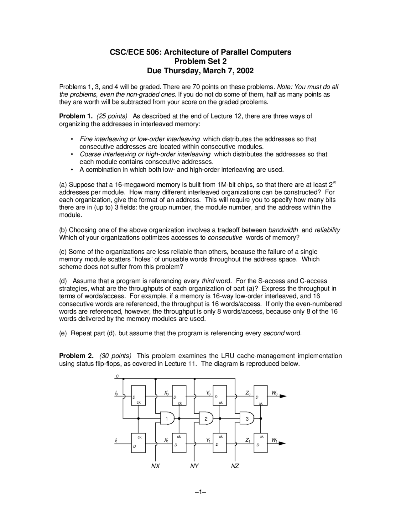 Problem Set 2 - Architecture Of Parallel Computers - Fall 2002 | ECE 506 - Docsity