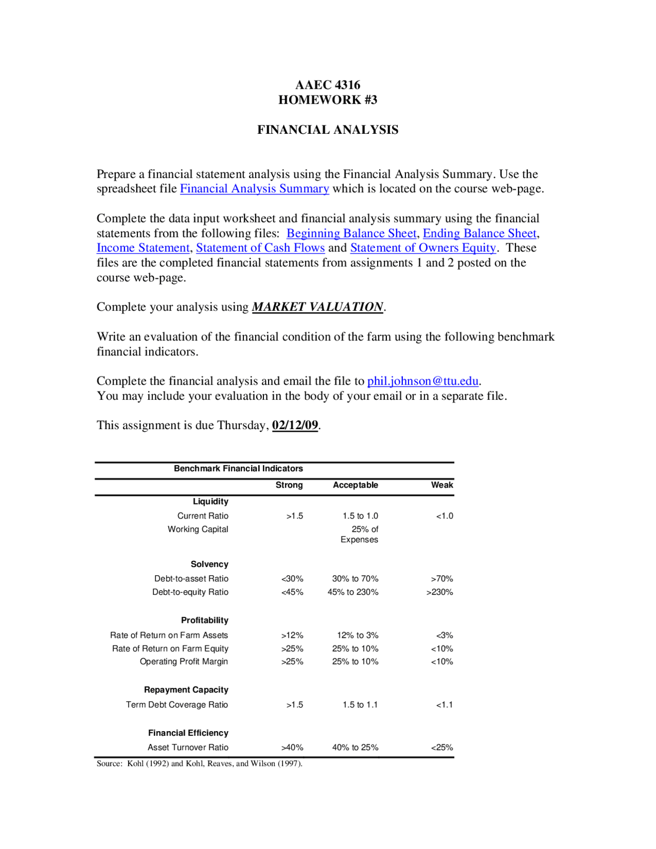 Financial Analysis Summary Homework 3 Aaec 4316 Docsity