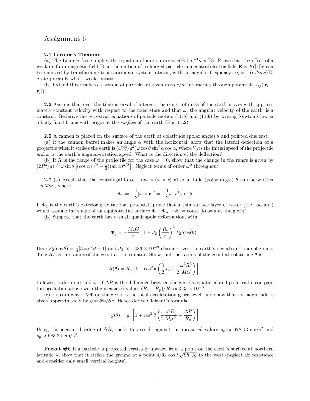 Larmor's Theorem - Assignment 6 on Theoretical Mechanics I | PHYS 5210 ...