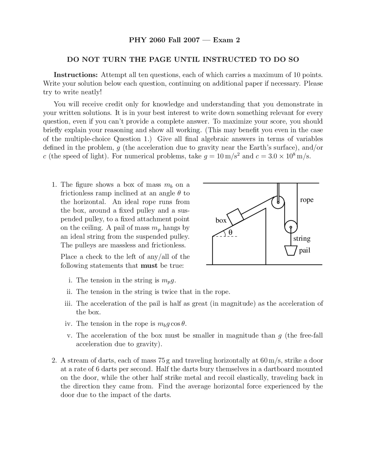 10 Questions On Enriched Physics Exam 2 Phy 2060 Docsity