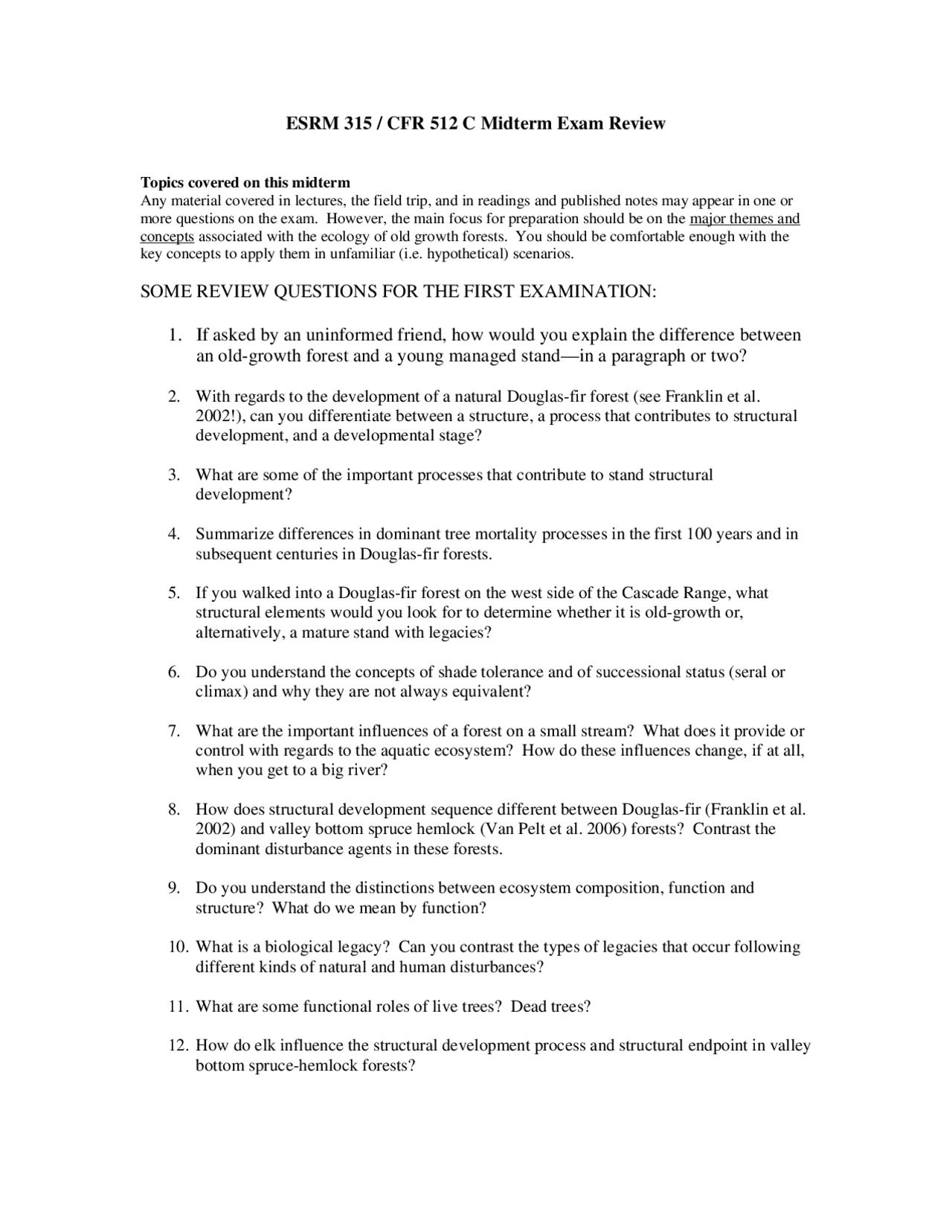 Review Sheet for Midterm Exam - National Resource Issues | ESRM 315 ...
