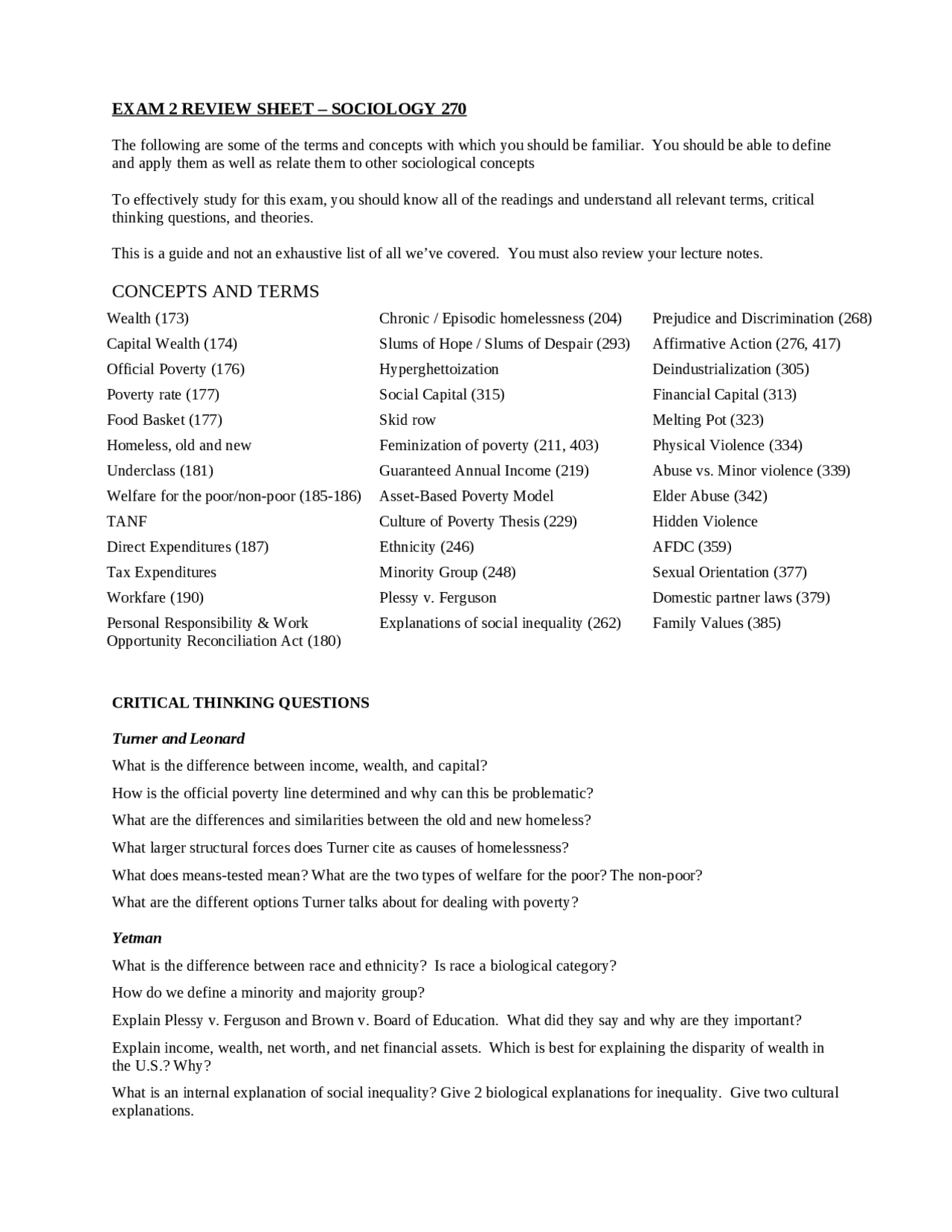 Exam 2 Review Sheet Sociology Notes Soc 270 Docsity