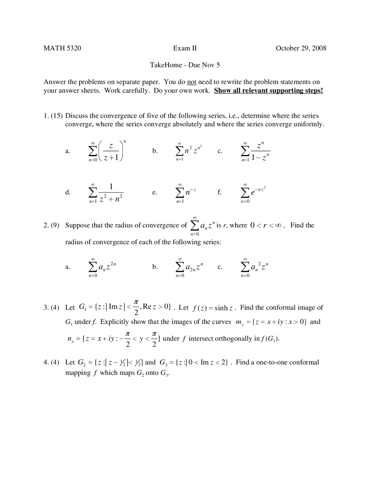 7 Questions In Exam Ii Functions Of A Complex Variable I Math 5320