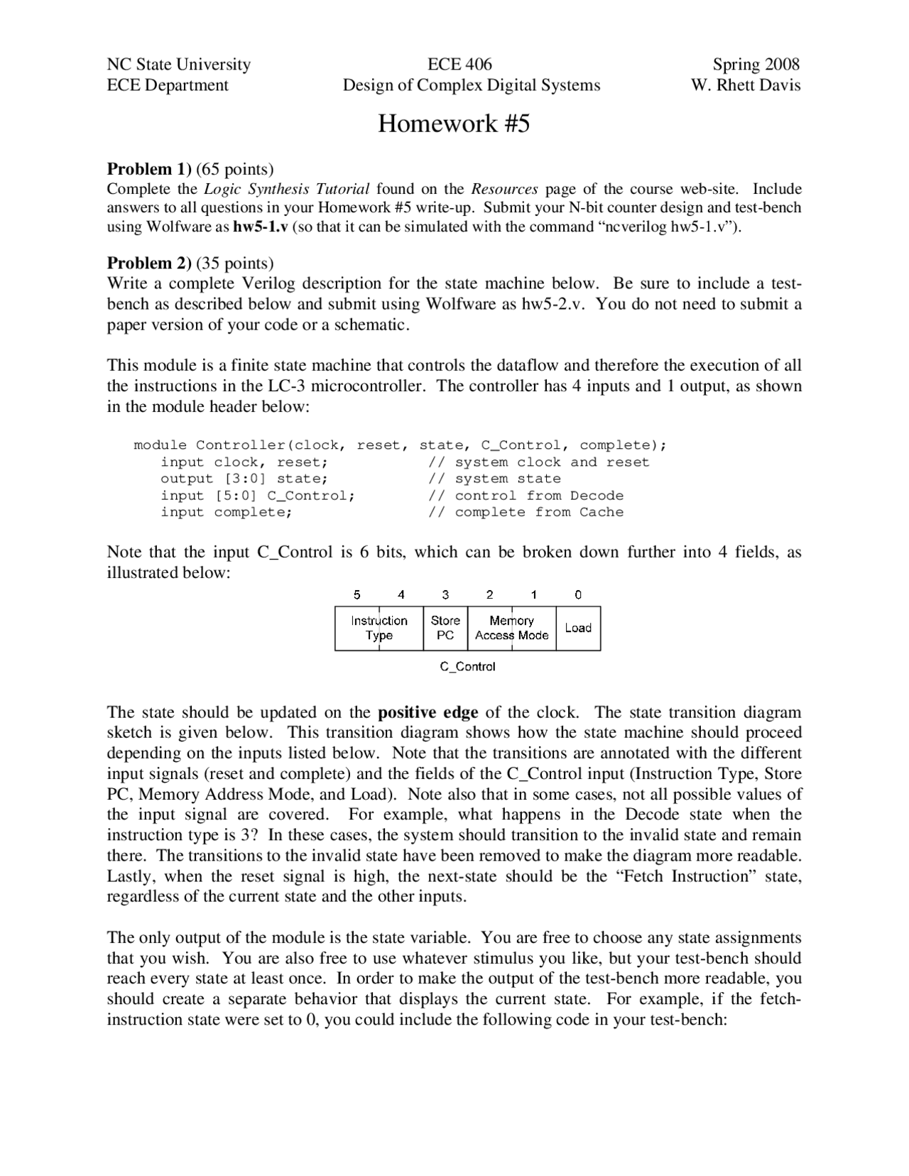 Homework 5 Design Of Complex Digital Systems Ece 406 Docsity