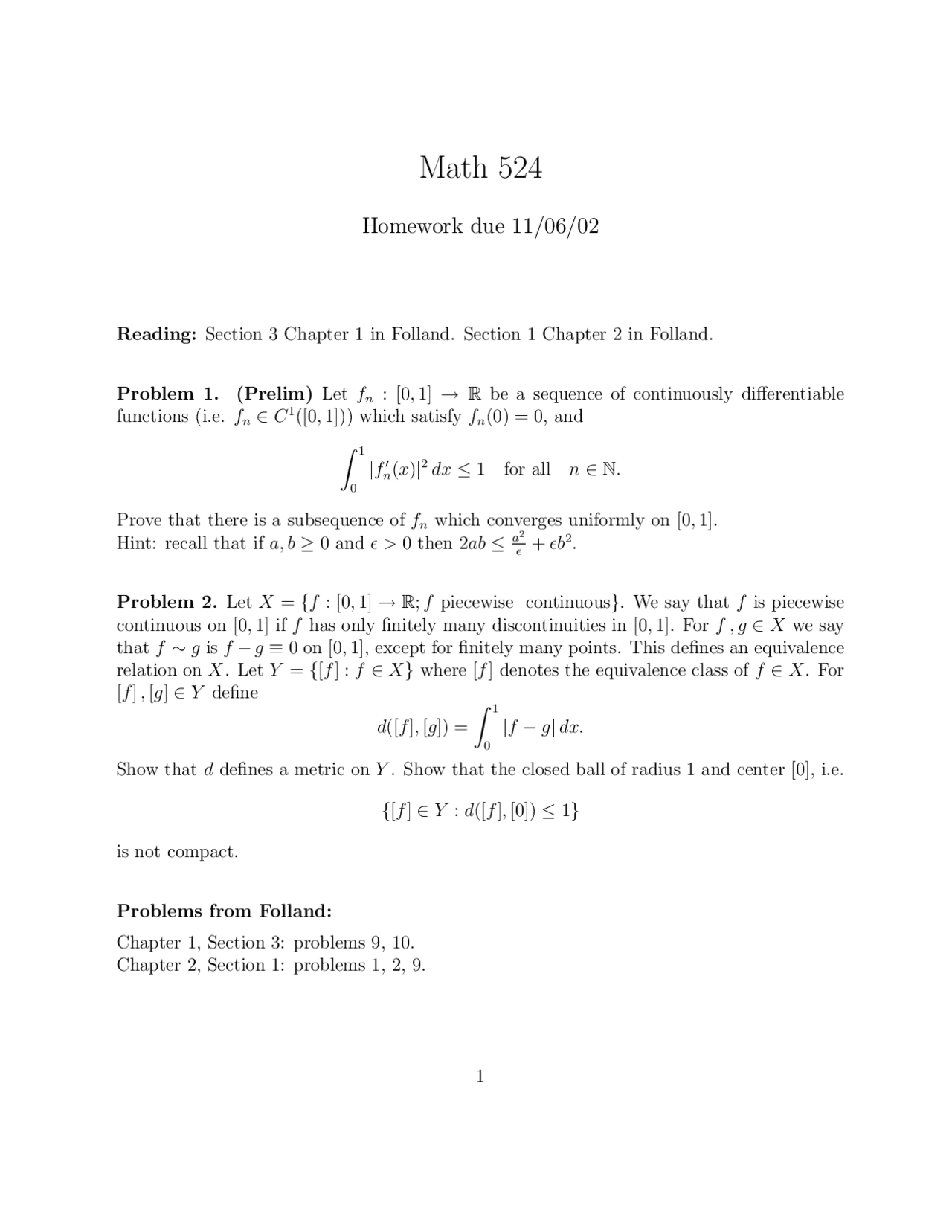 Real Analysis Homework Problems Math 524 Docsity