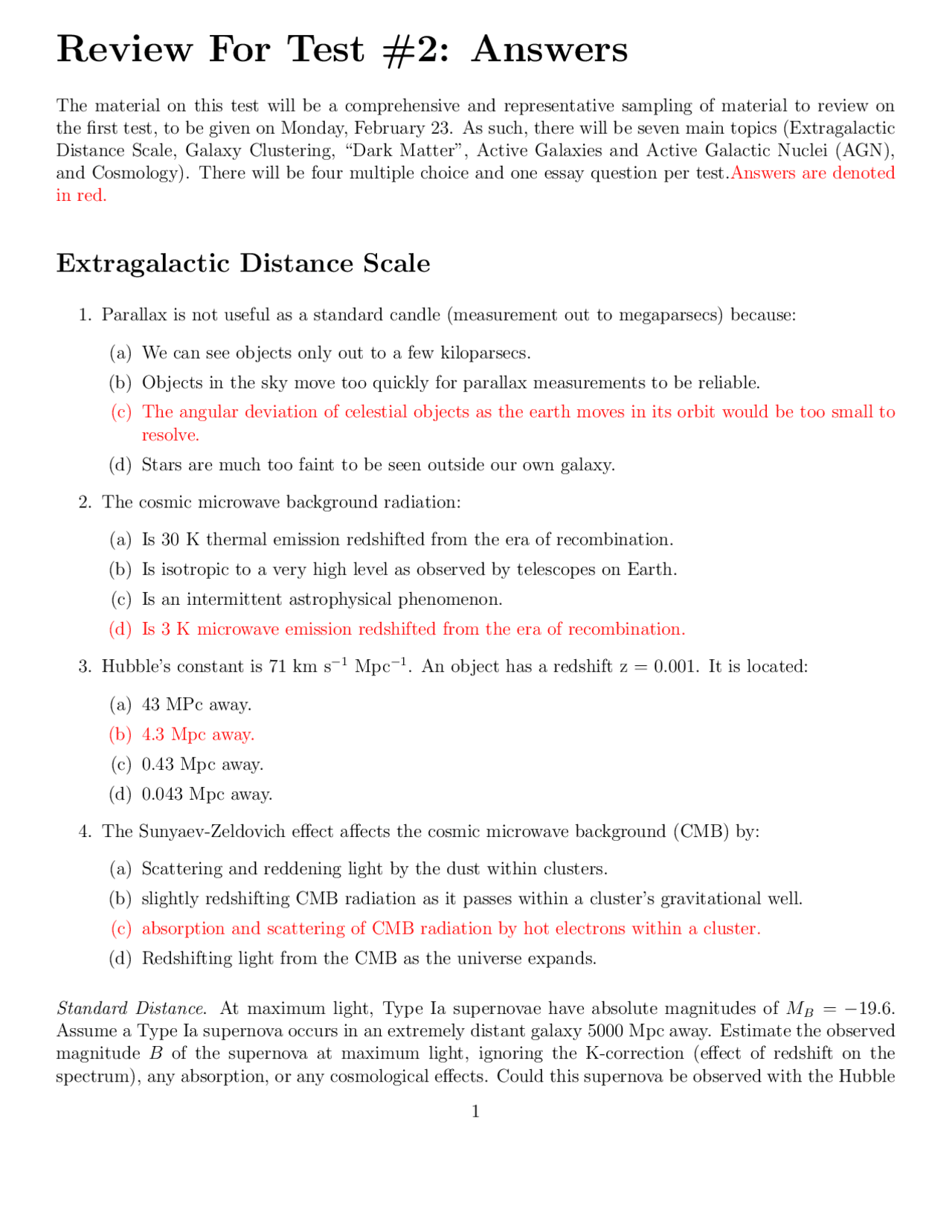 Introduction To Astrophysics Ii Review For Test 2 With Answers Astr