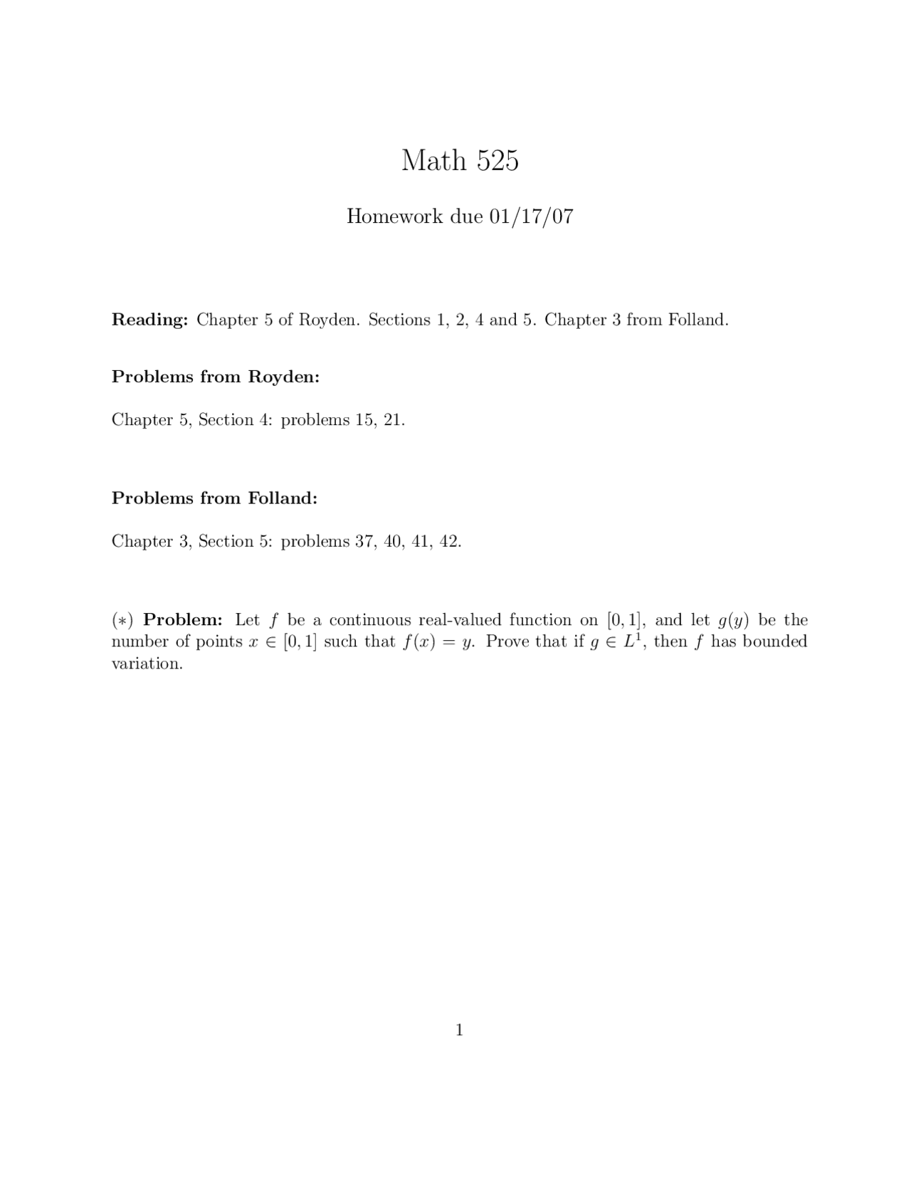 Homework Problems Real Analysis Math 525 Docsity