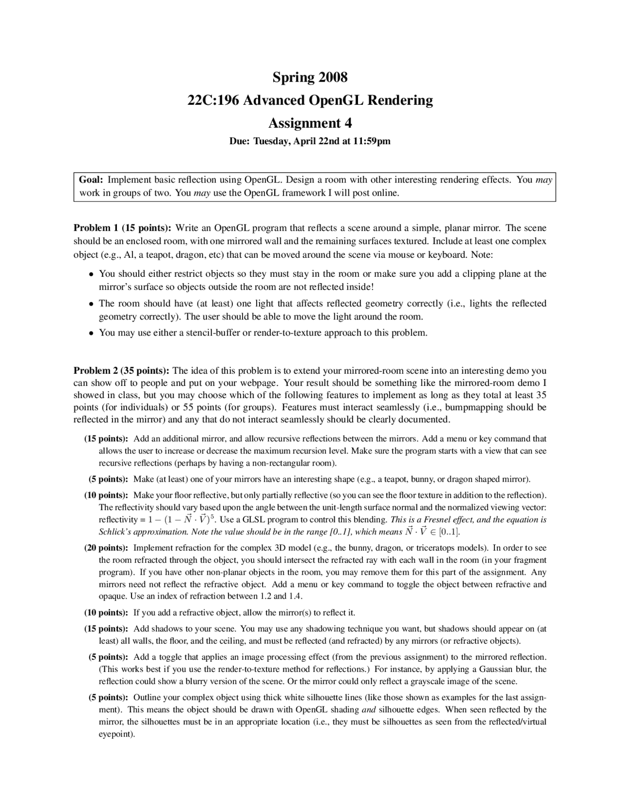 Assignment 4 Advanced Opengl Rendering Notes 22c 196 Docsity