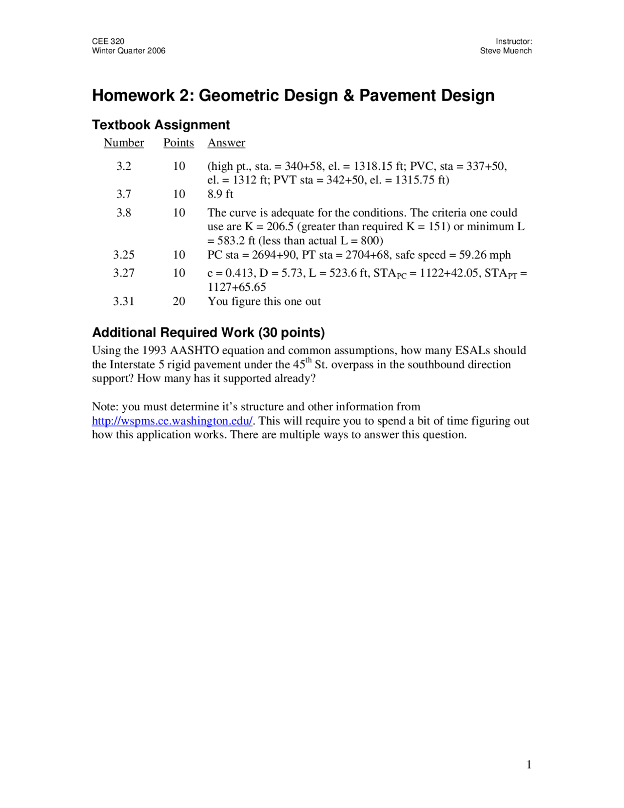 Geometric Design And Pavement Design Assignment 2 Cee 320 Docsity