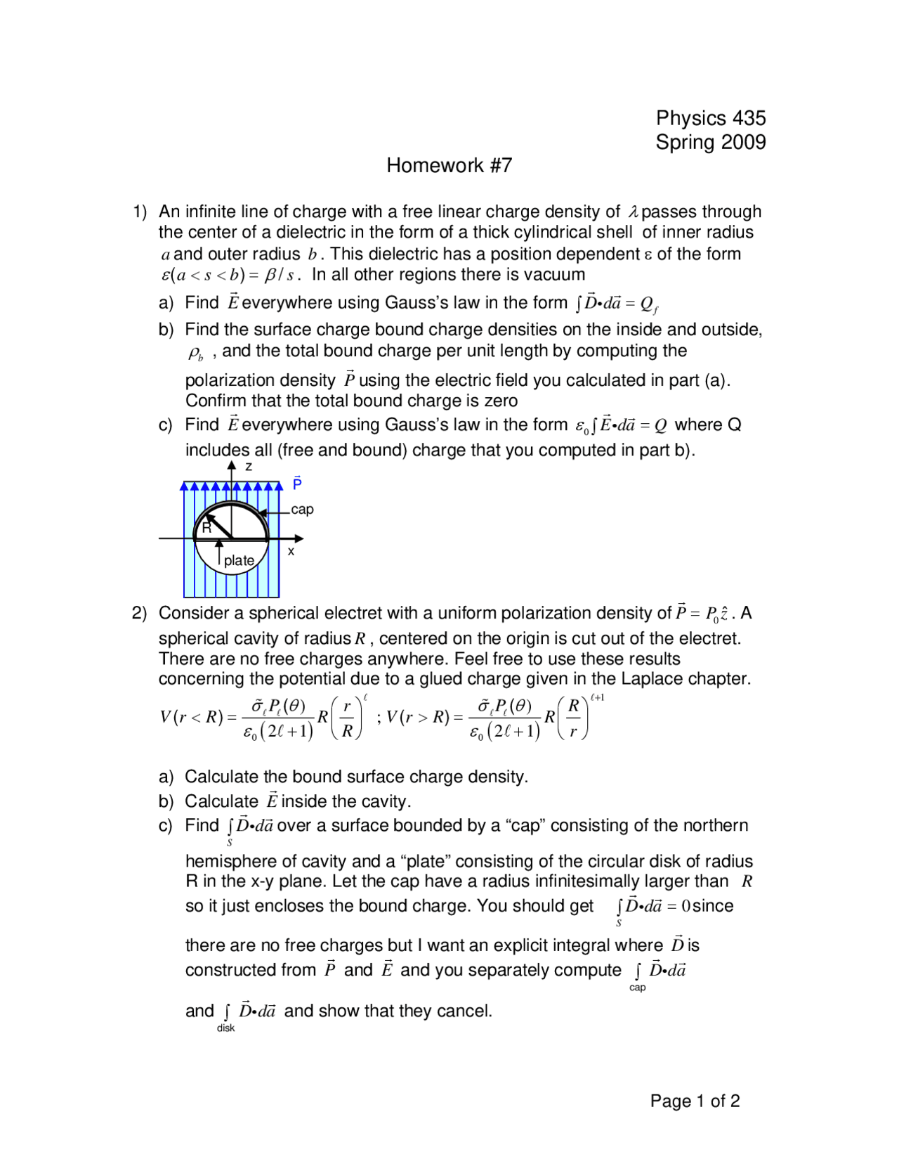 7 Problems On Linear Charge Density Assignment 7 Phys 435 Docsity
