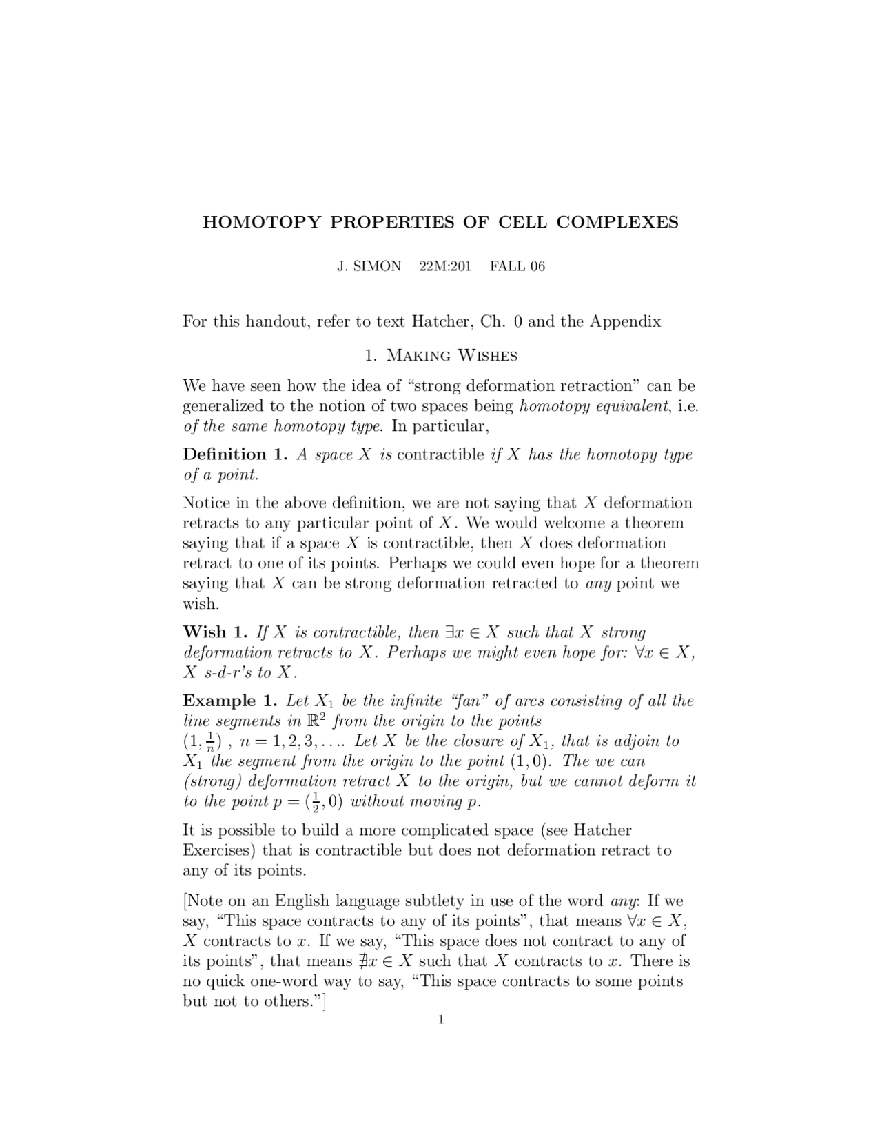 Notes on Homotopy Properties of Cell Complexes | 22M 201 - Docsity
