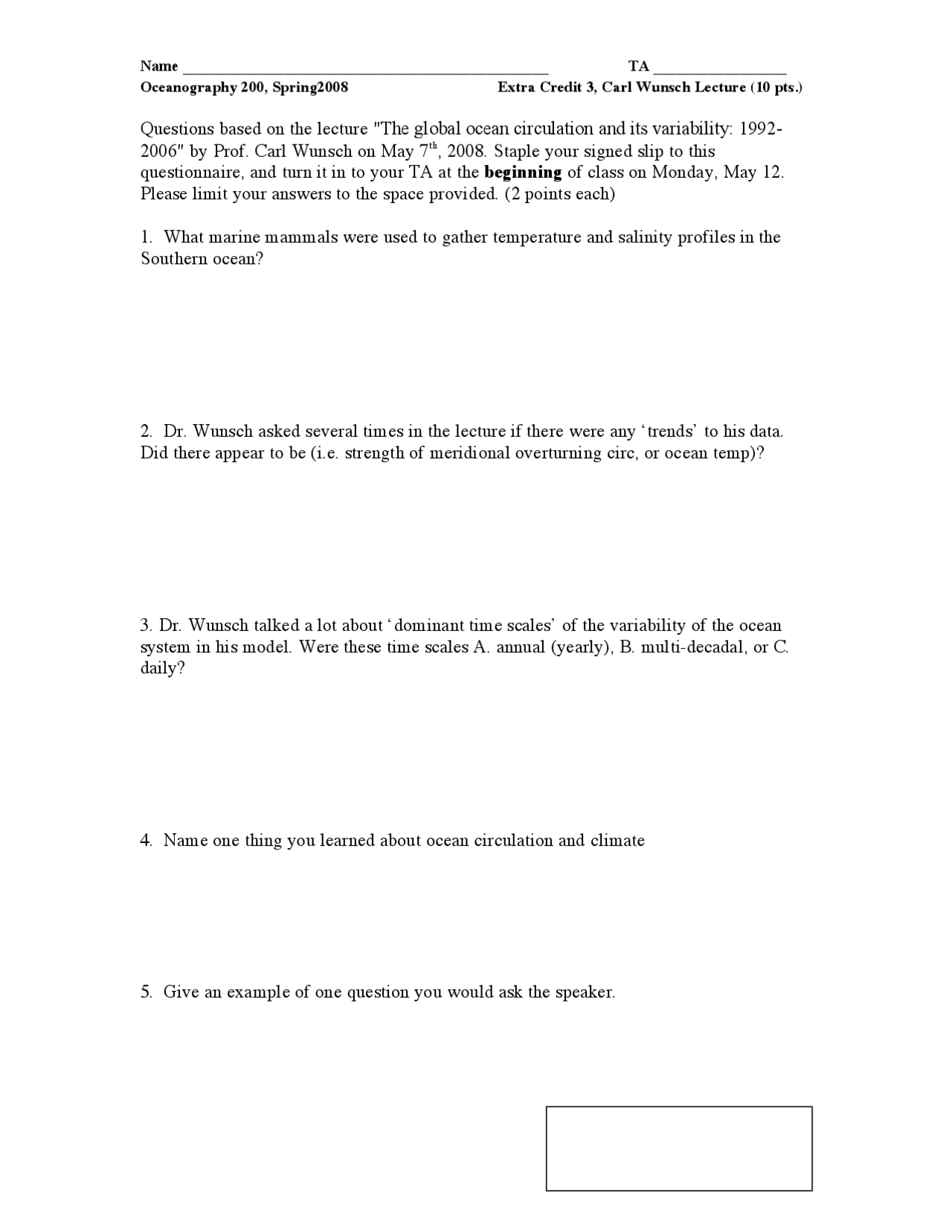 Homework Questions Introduction To Oceanography Ocean 200 Docsity