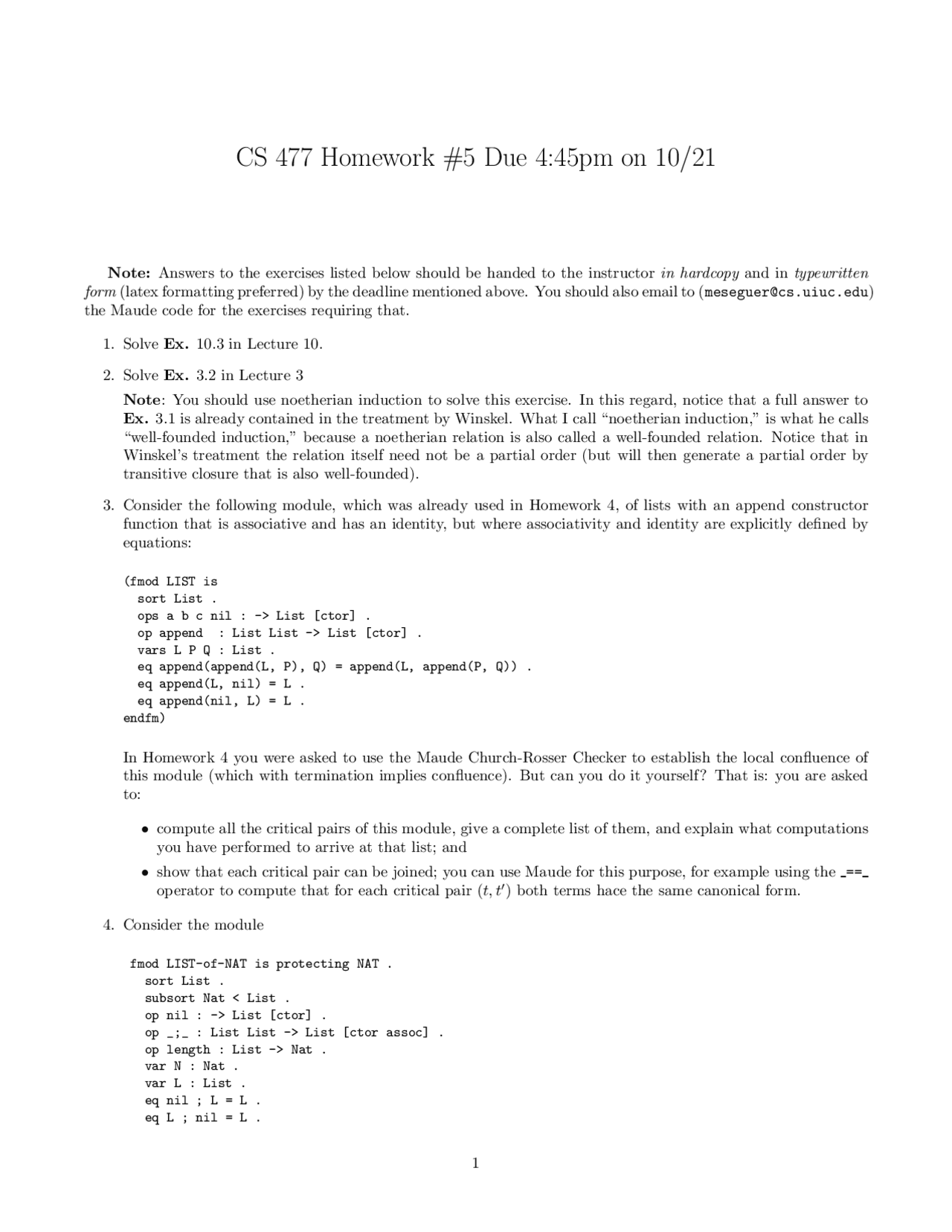 4 Solved Problems on Noetherian Induction - Assignment 5 | CS 476 - Docsity