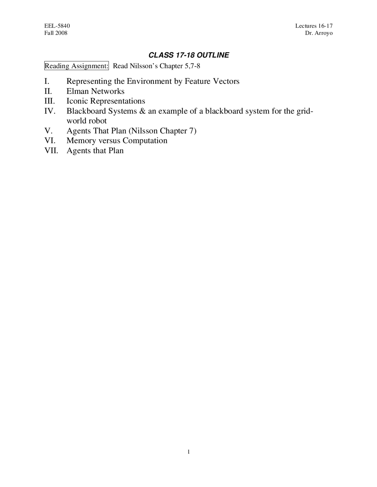 Outline Elements Of Machine Intelligence Eel 5840 Docsity