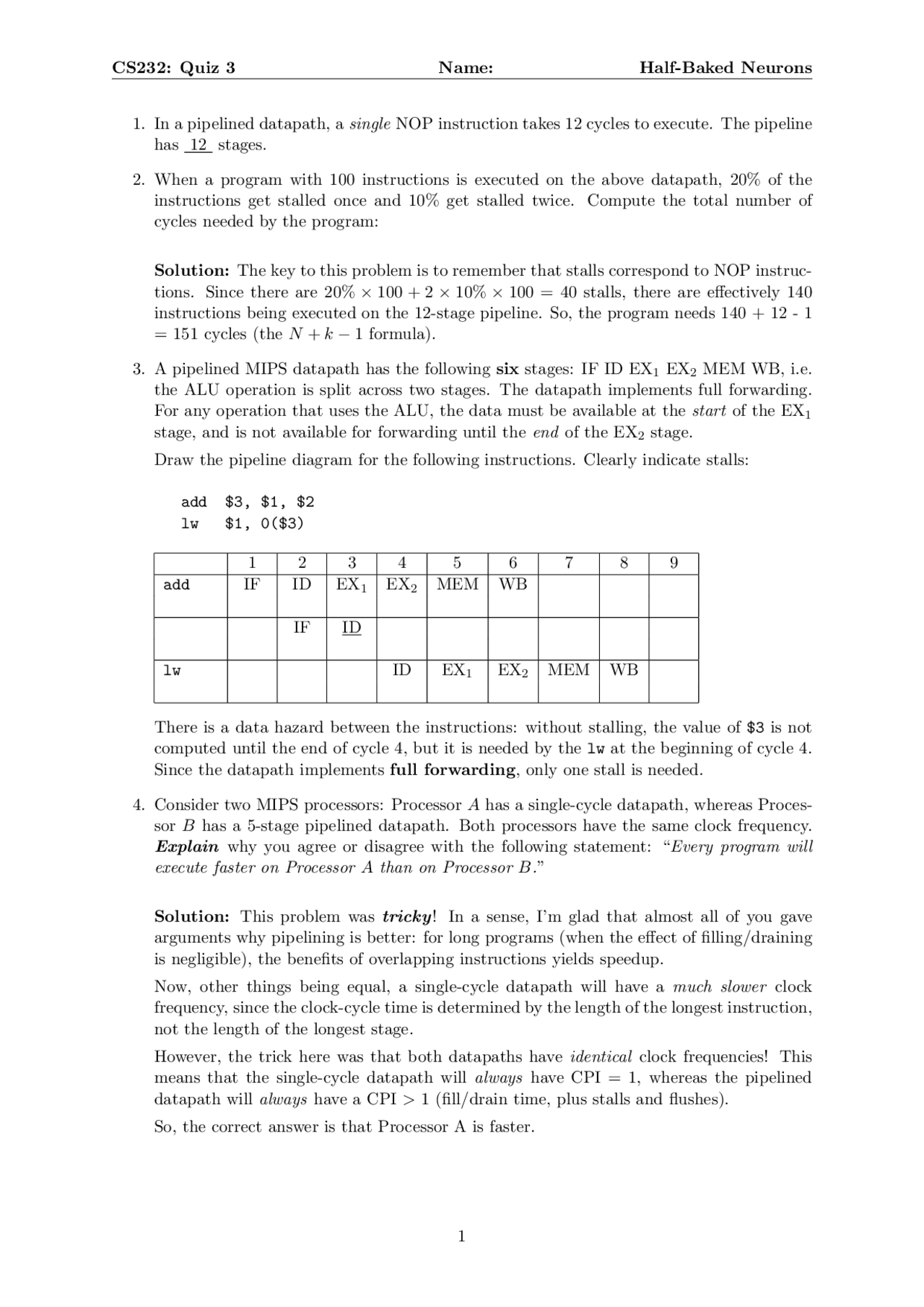 Questions With Solutions For Quiz 3 Computer Architecture Ii Cs 232