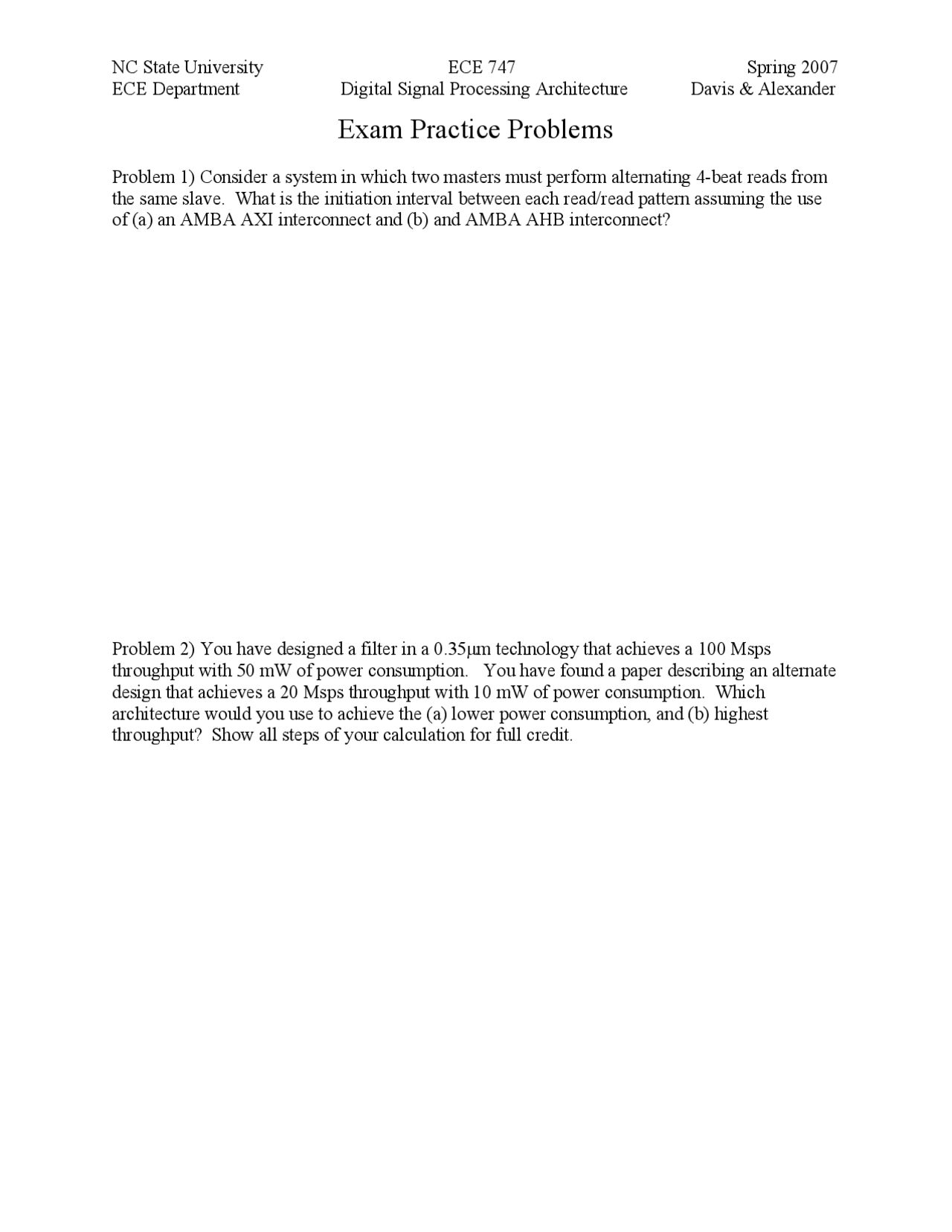 Exam Practice Problem Digital Signal Processing Architecture Ece