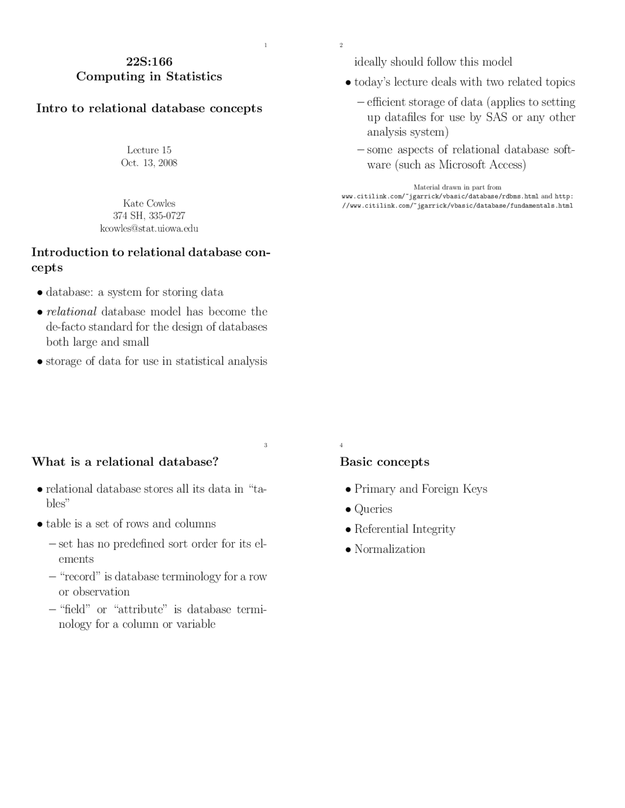 Introduction To Relational Database Concepts Lecture Notes 22s 166