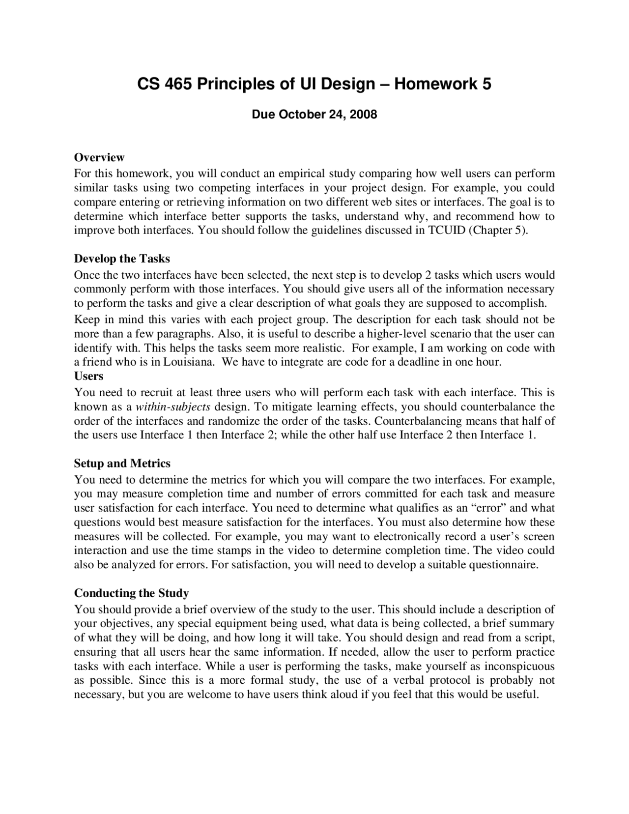 Principles Of Ul Design Homework User Interface Design Cs 465 Docsity