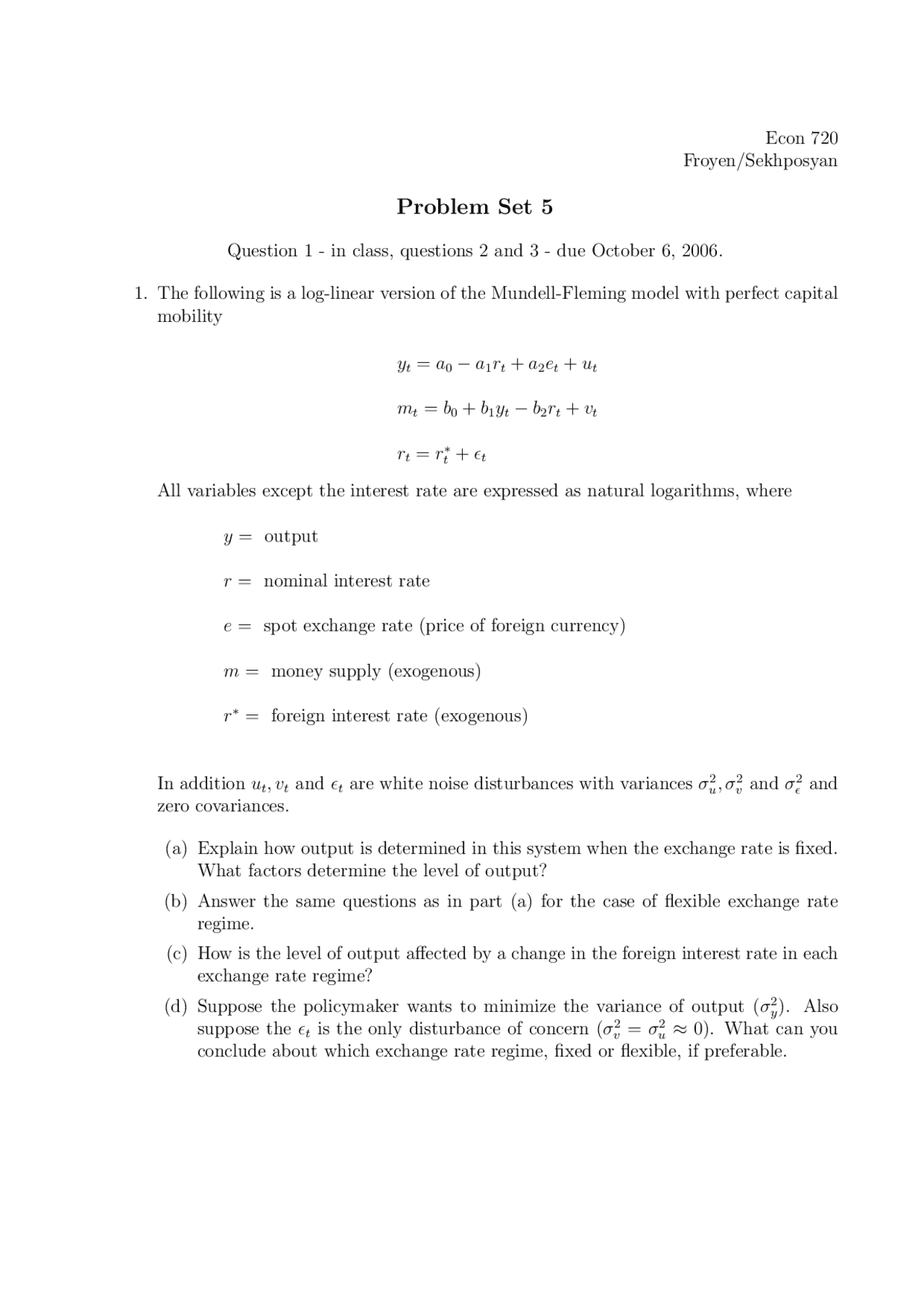 Problem Set 5 For Advanced Macroeconomic Theory Econ 720 Docsity