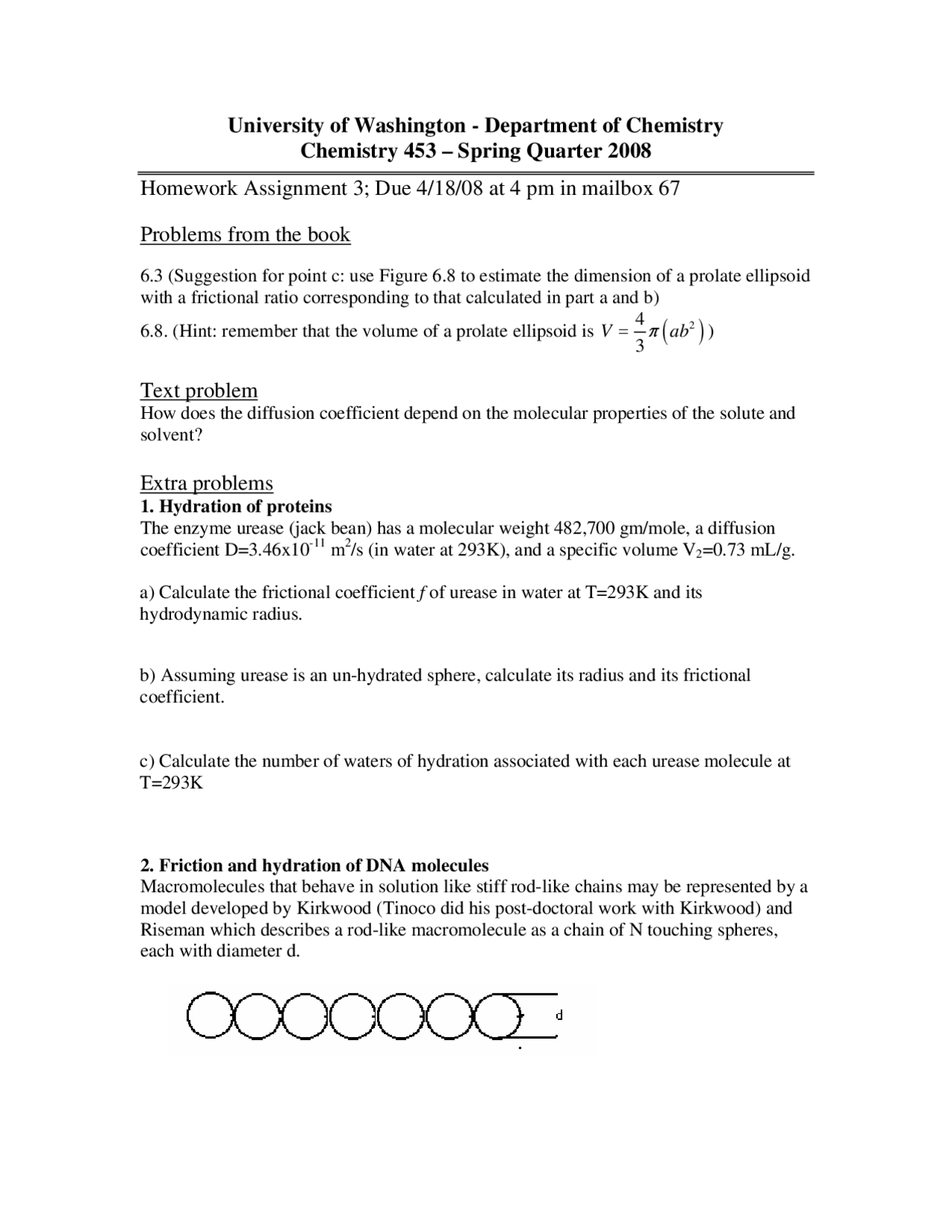 Homework Assignment 3 Physical Chemistry For Biochemists Ii Chem