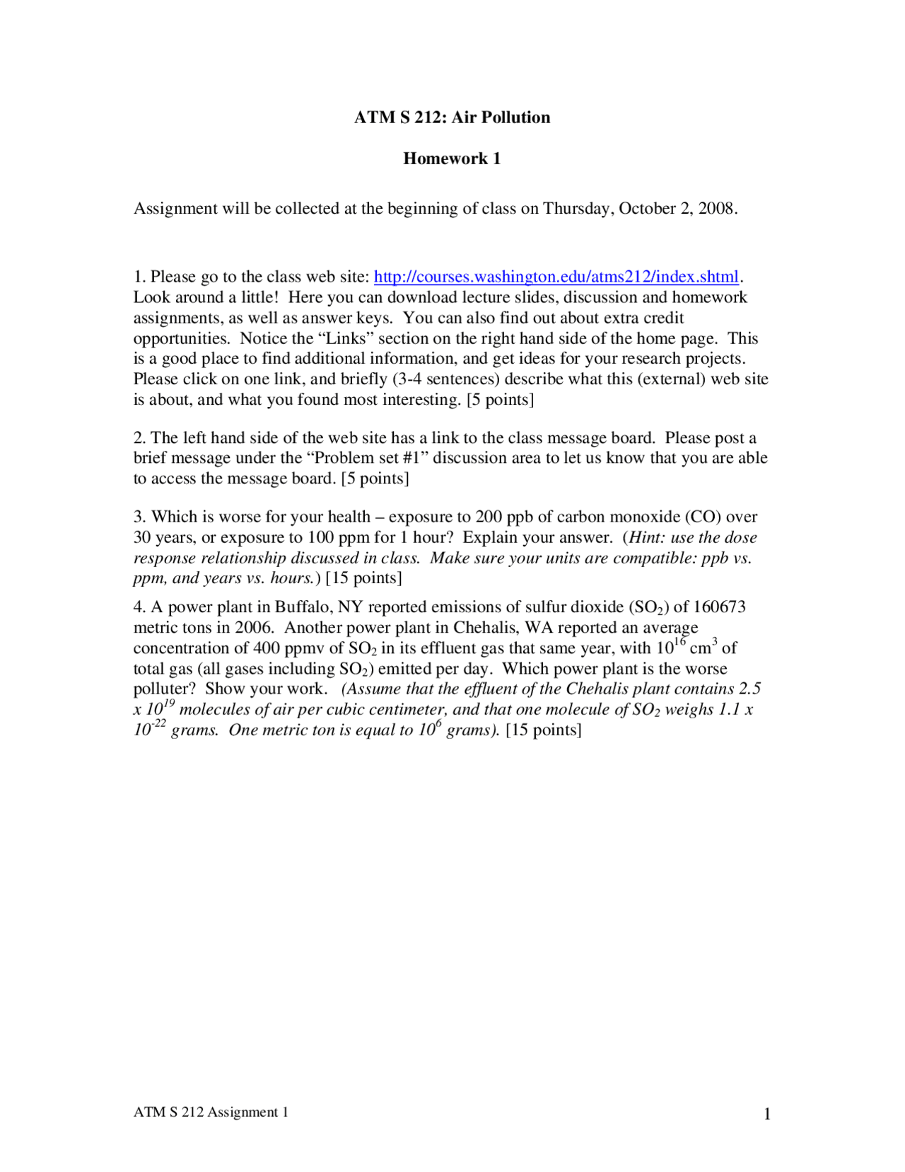 Homework 1 Questions For Air Pollution Atm S 212 Docsity