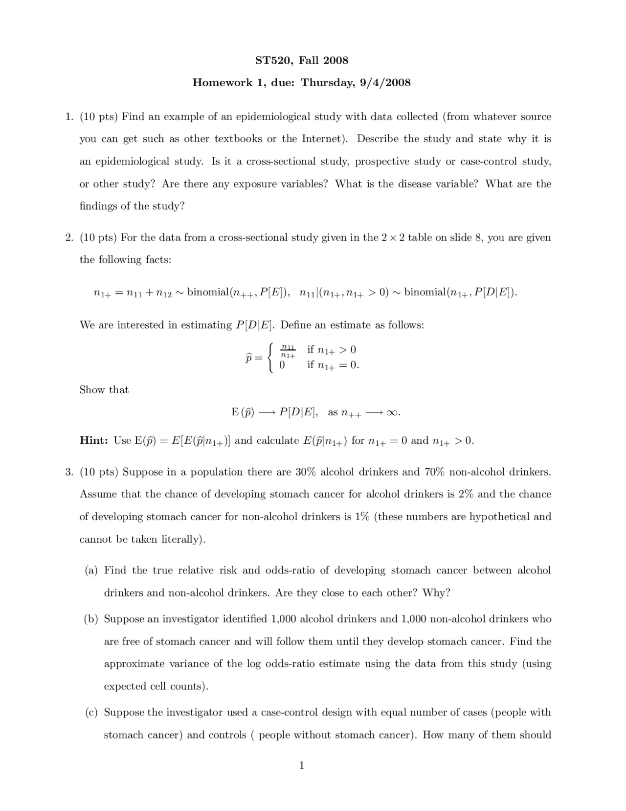 Homework 1 Statistical Principles Of Clinical Trials And Epidemiology
