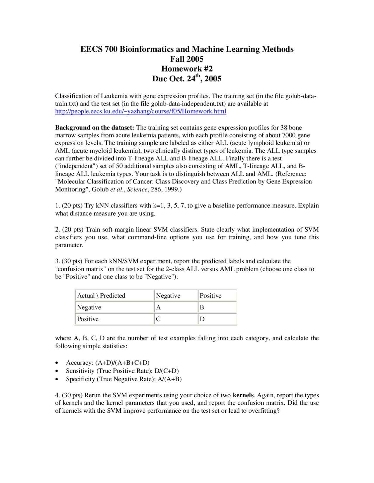 Bioinformatics And Machine Learning Methods Advance Database Systems Eecs 700 Docsity