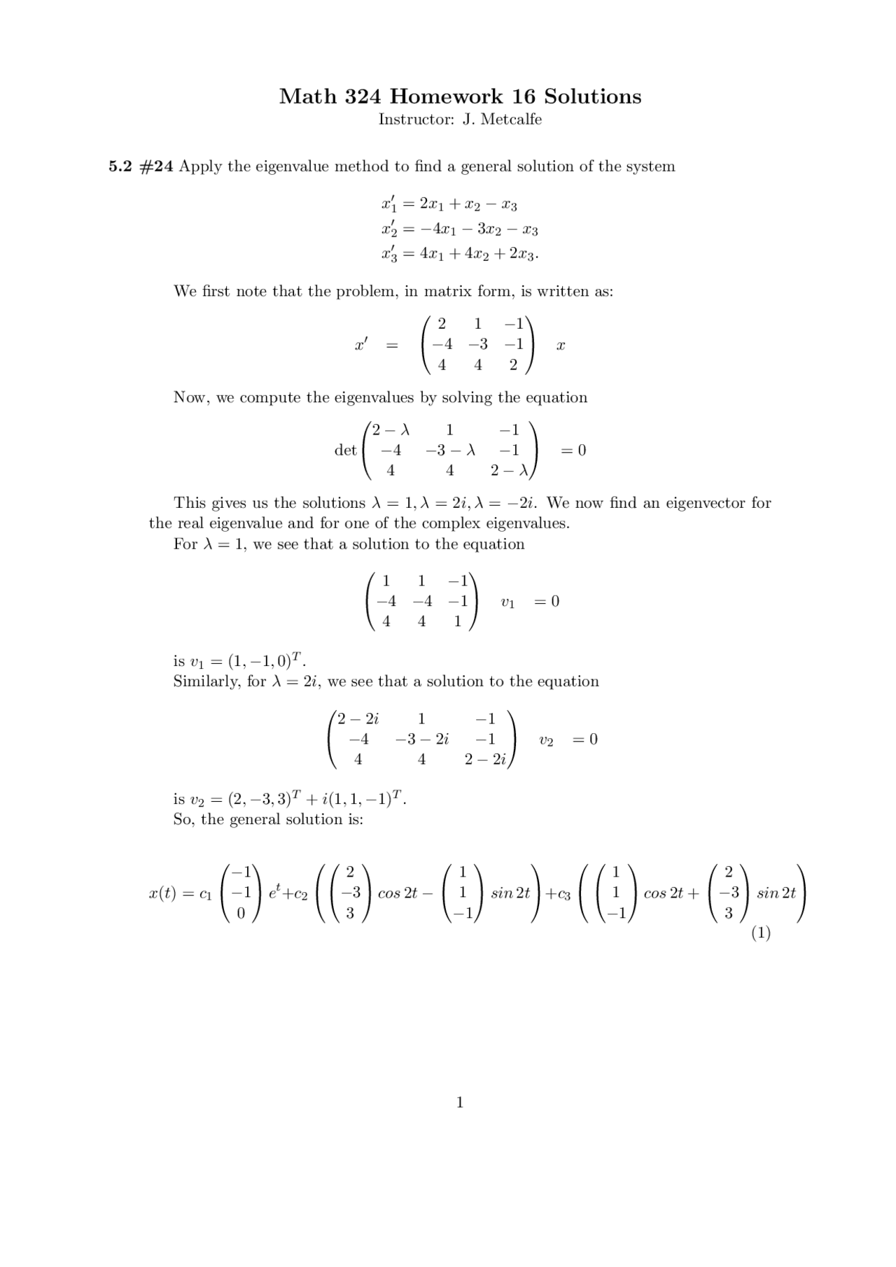 Homework 16 With Solutions For Elementary Differential Equations Math