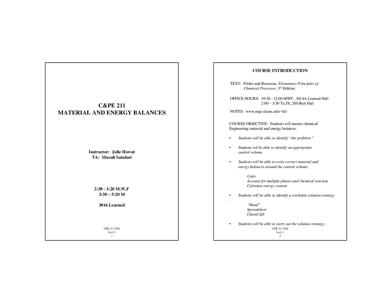 Material And Energy Balances Lecture Slides Candpe 211 Docsity