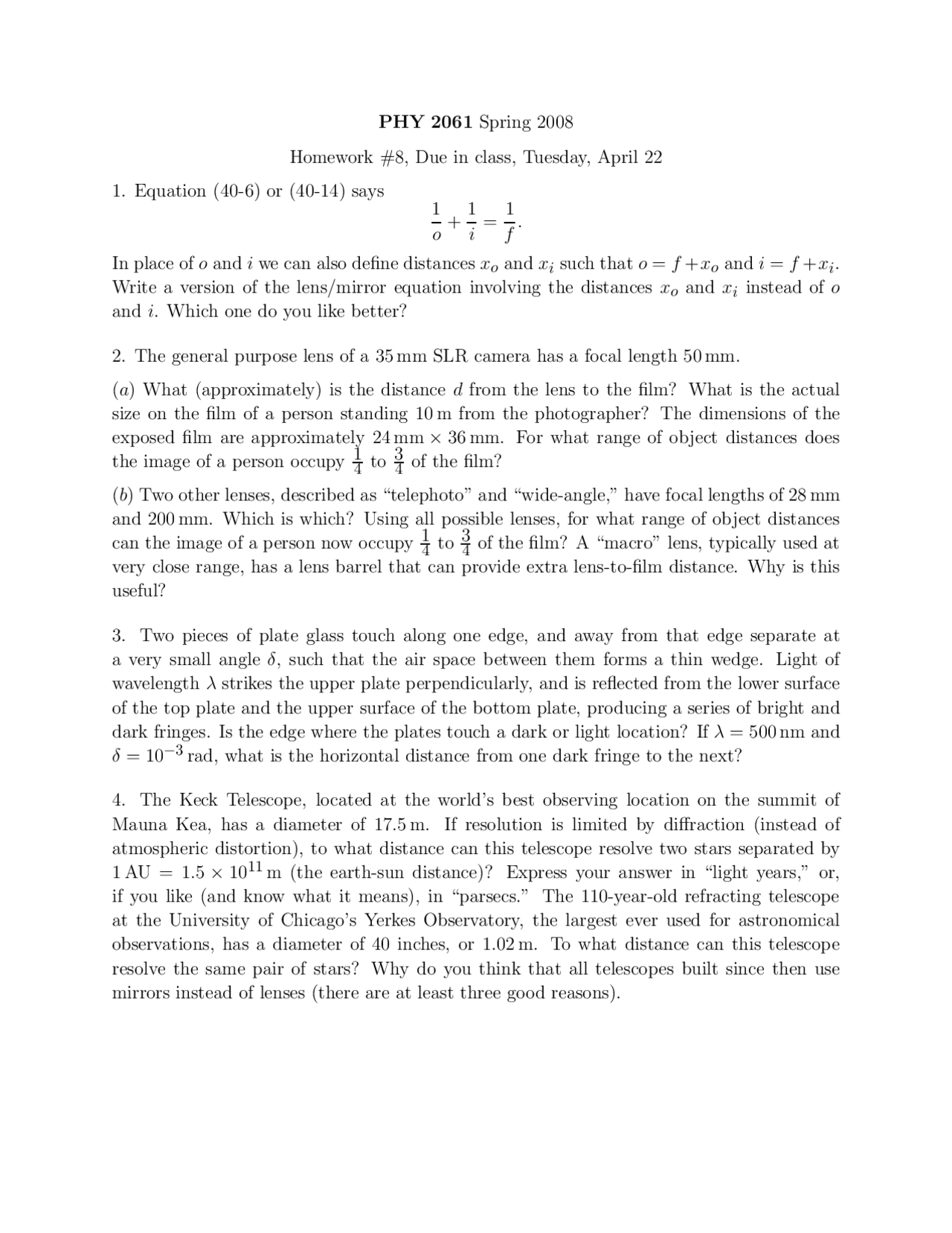 Homework 8 Enriched Physics With Calculus Ii Phy 2061 Docsity