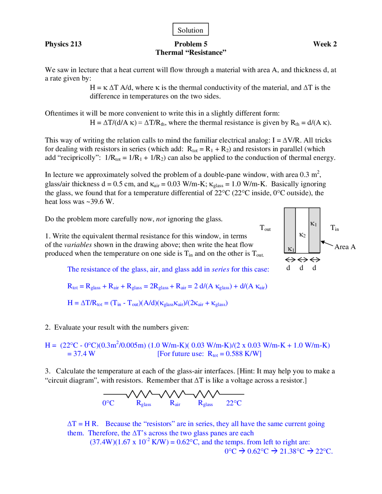 Solution Of 5 Problems On Thermal Resistance Phys 213 Docsity