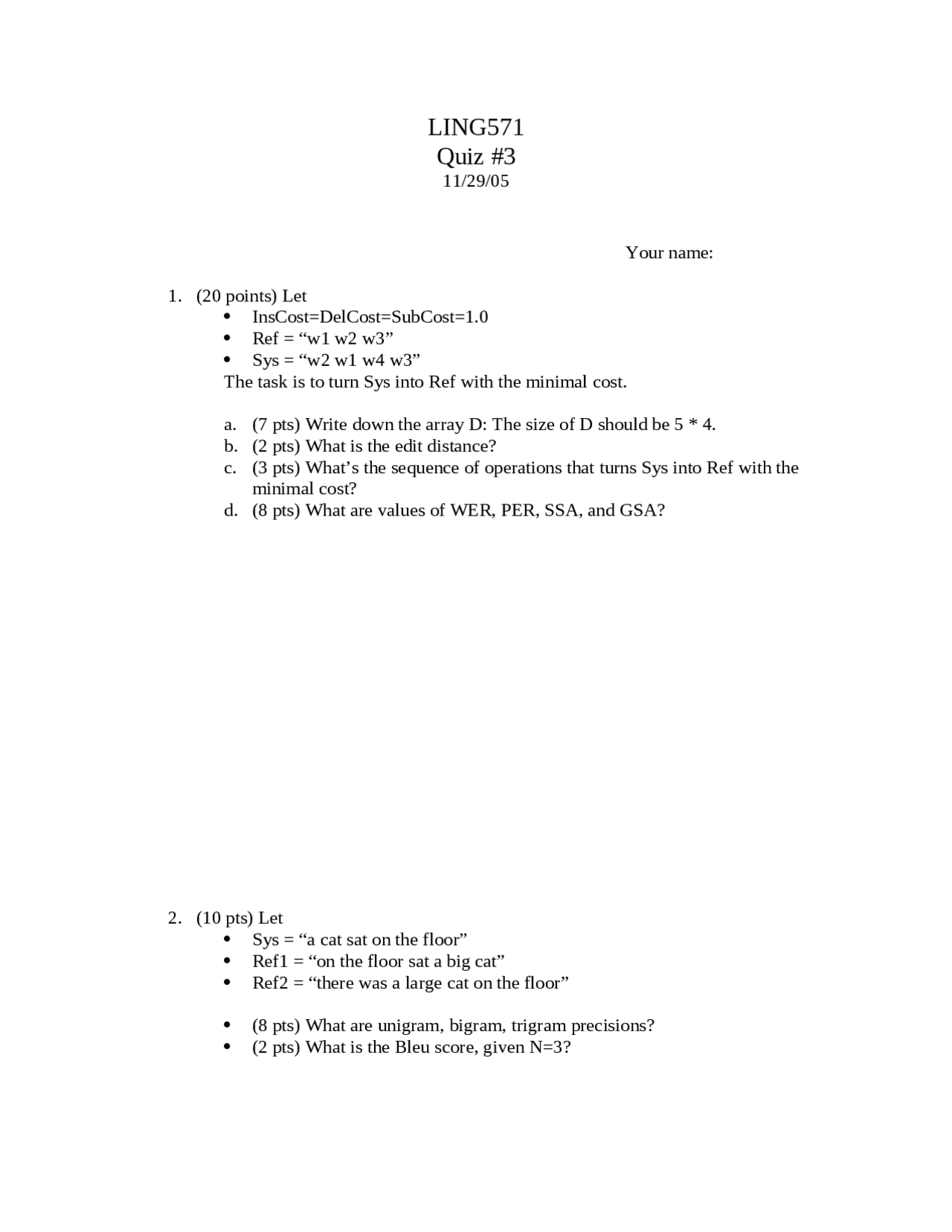 Quiz 3 Questions Deep Process For Natural Language Processing Ling