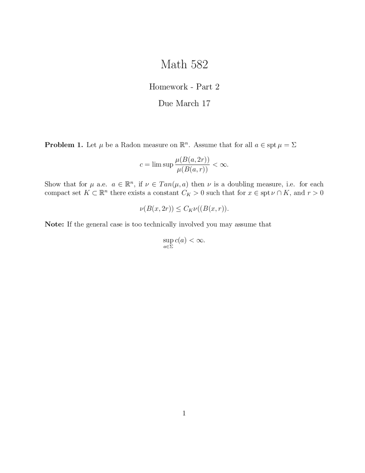 Homework 2 Question Special Topic Math 582 Docsity