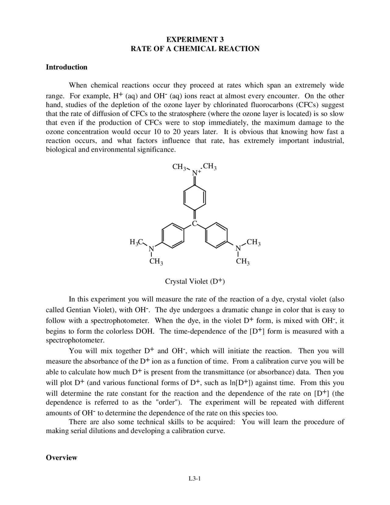 Rate of a Chemical Reaction - Experiment 3 | CHEM 155 - Docsity