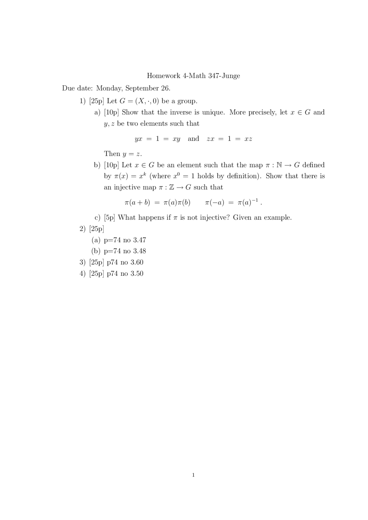 Homework 4 Problems Fundamental Mathematics Math 347 Docsity