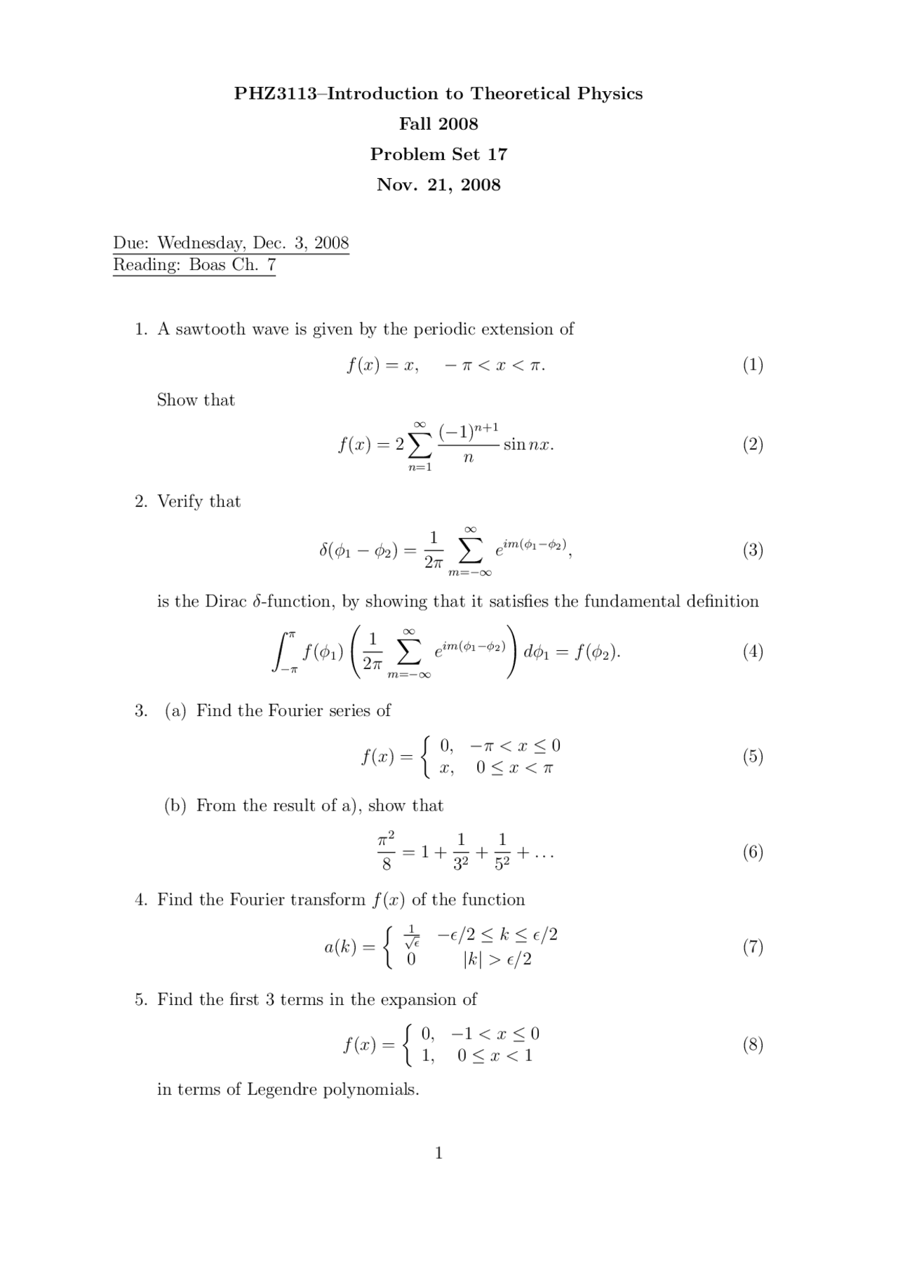 Introduction To Theoretical Physics Problem Set 17 Phz 3113