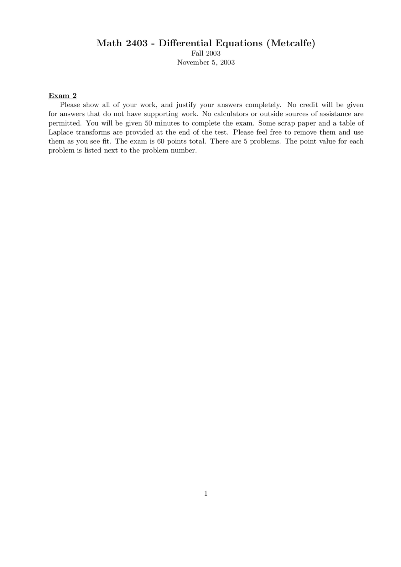 5 Questions For Exam 2 Elementary Differential Equations Math 524