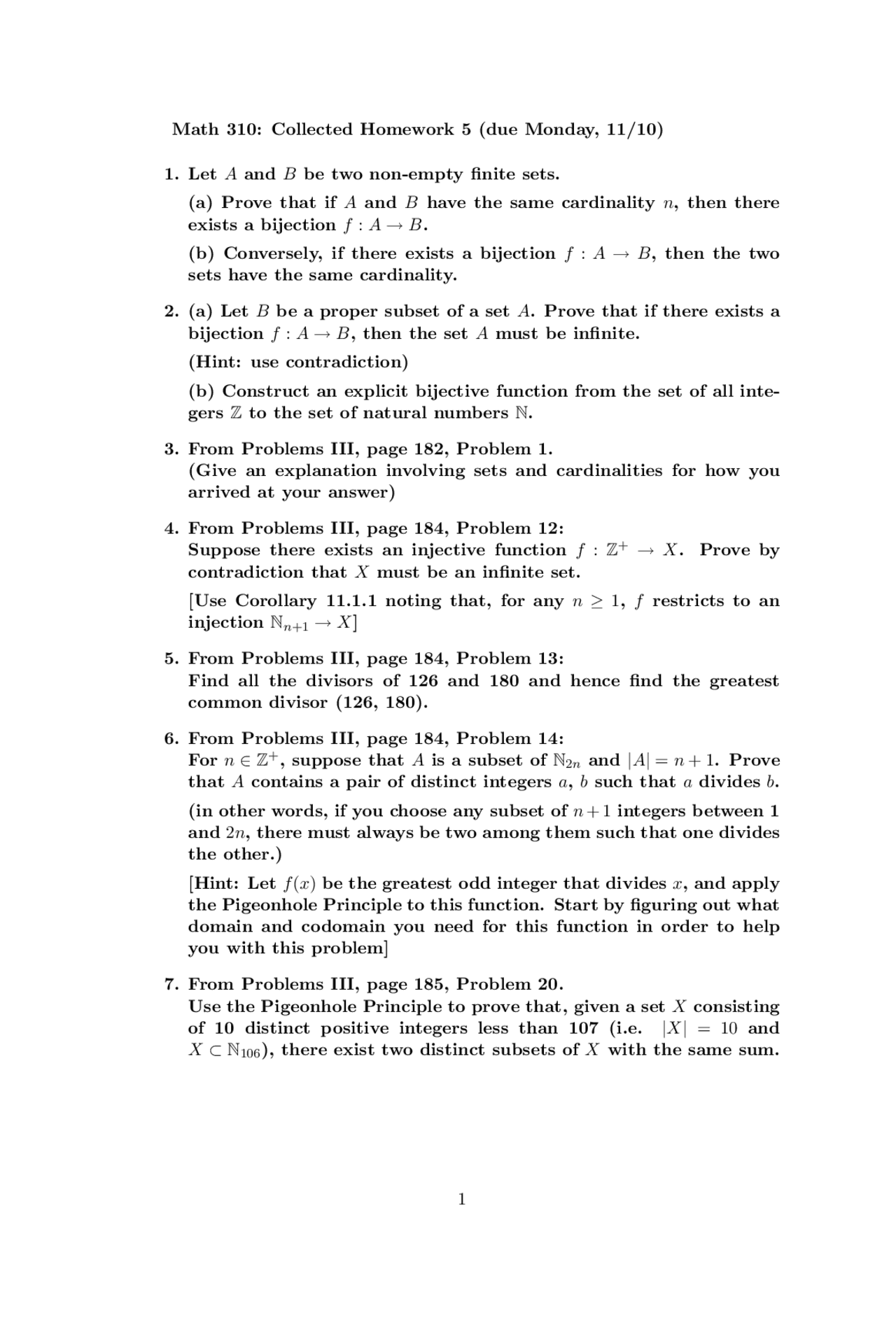Homework 5 Questions For Mathematics Reasoning Math 310 Docsity
