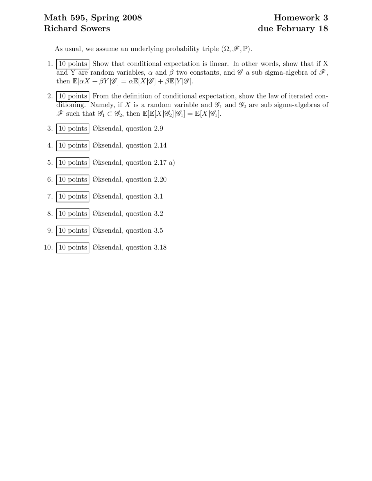 10 Questions on the Conditional Expectations - Worksheet 3 | MATH 595 ...