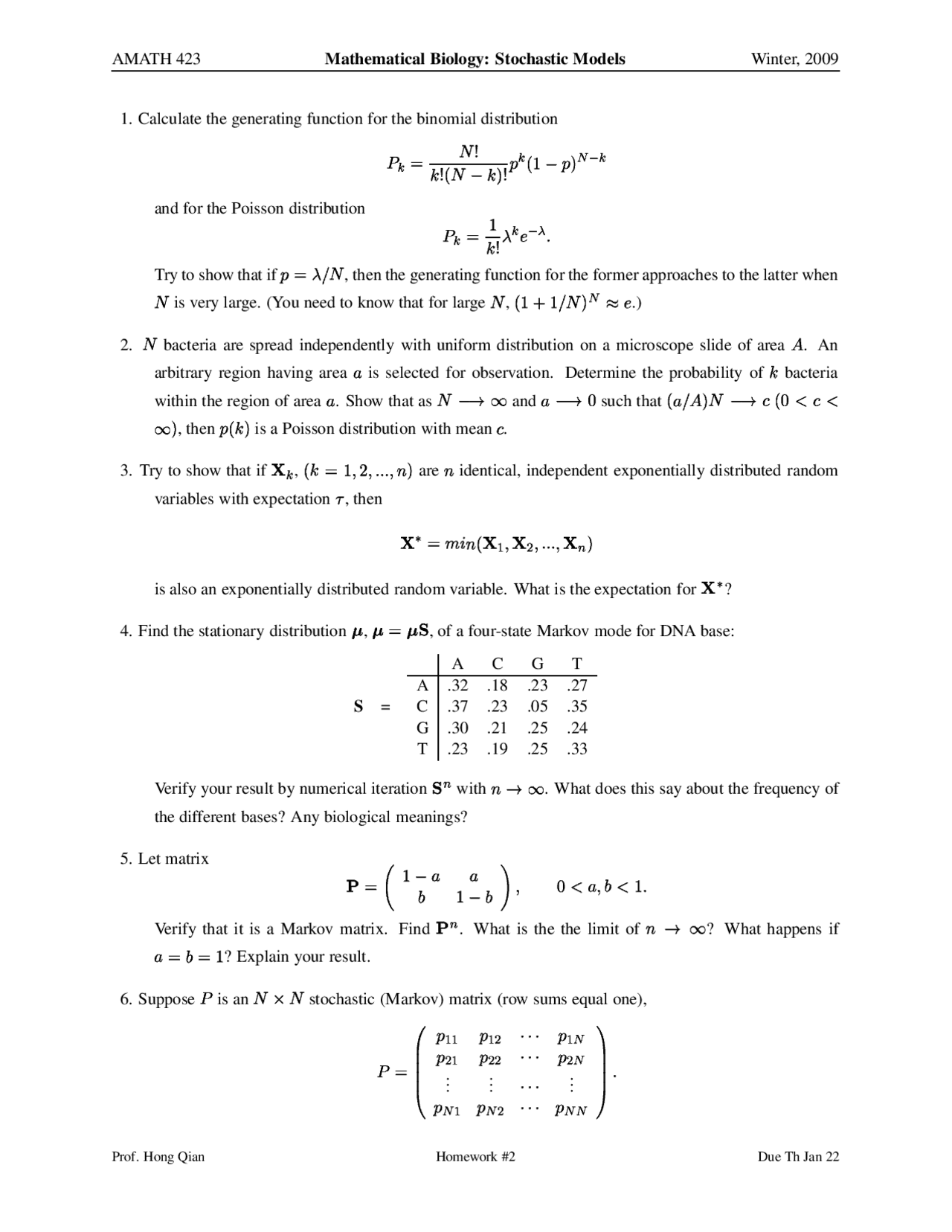 7 Questions On Binomial And Poisson Distribution Homework 2 Amath