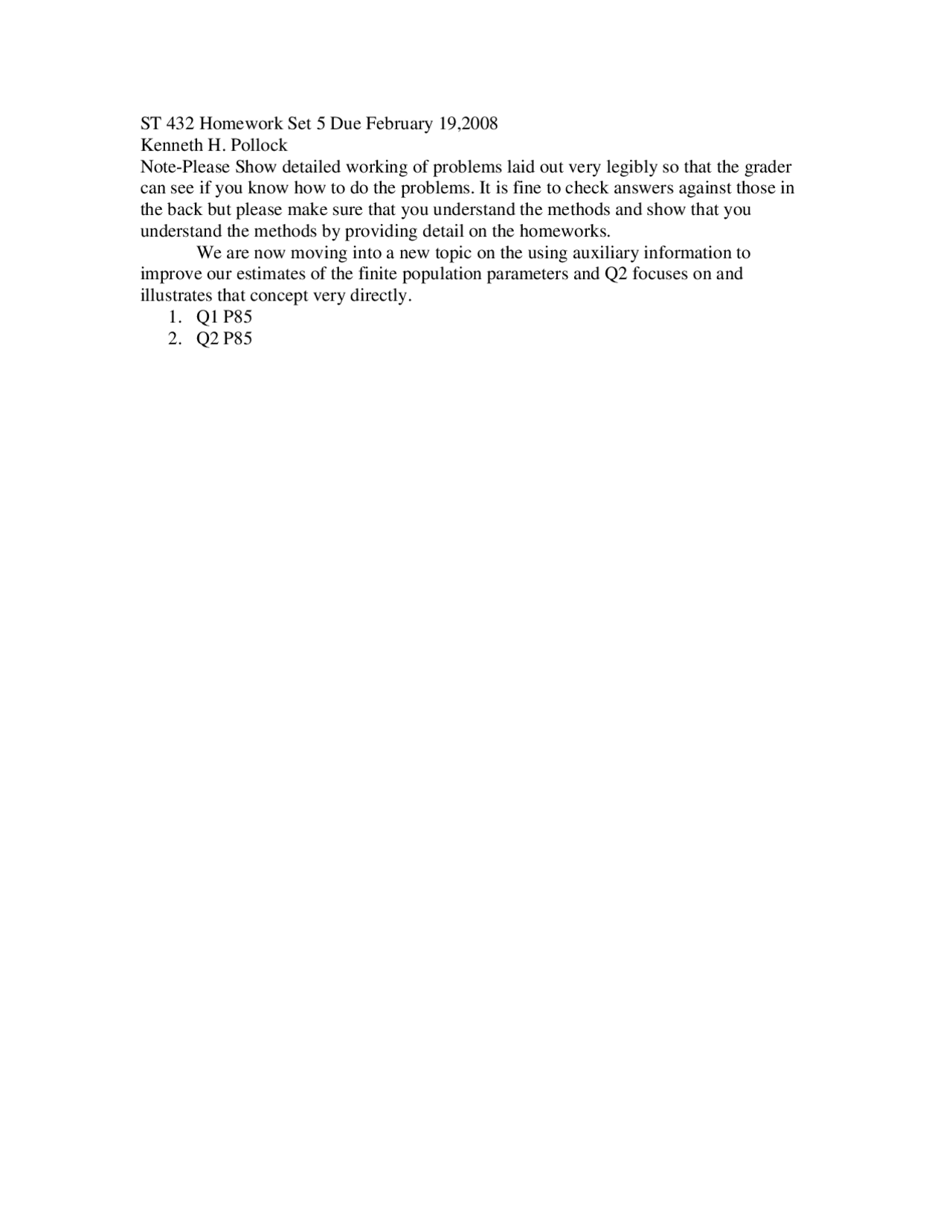 Homework Set 5 Introduction To Survey Sampling St 432 Docsity