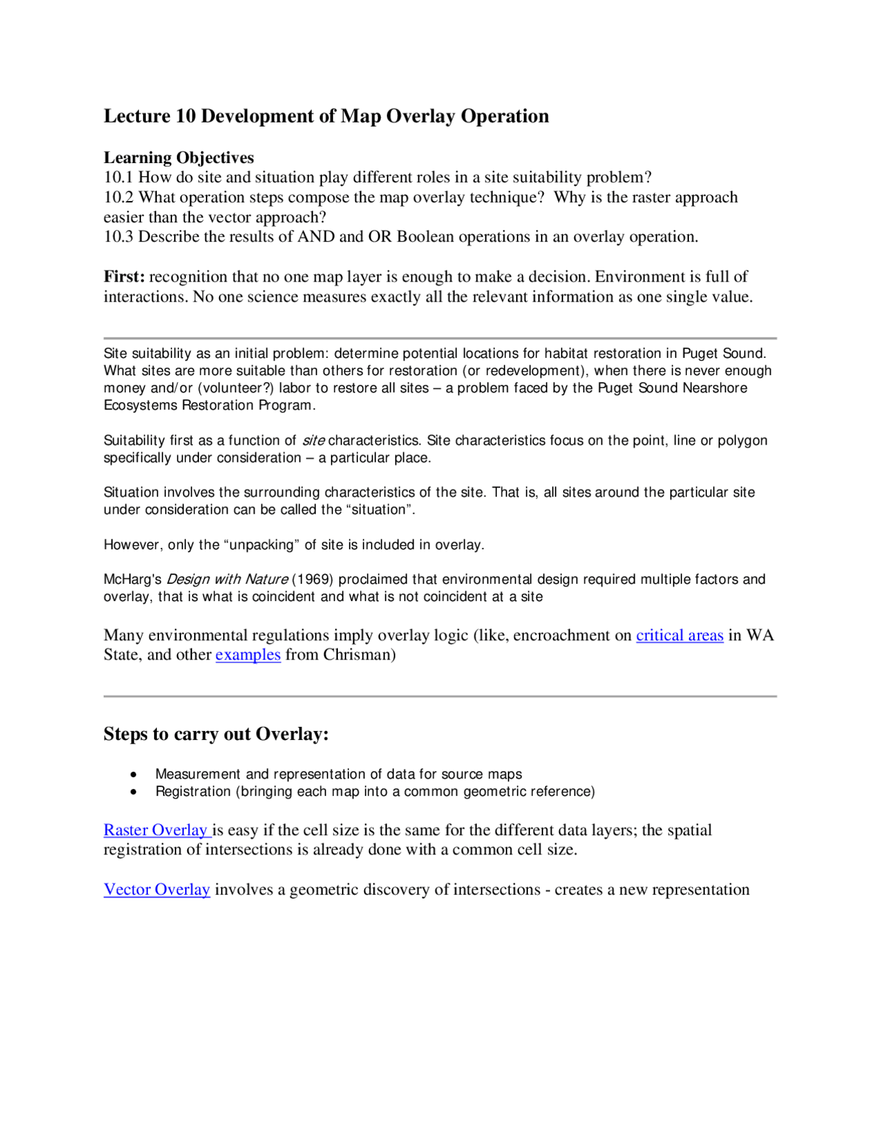 Development Of Map Overlay Operation Lecture Notes Geog 460 Docsity