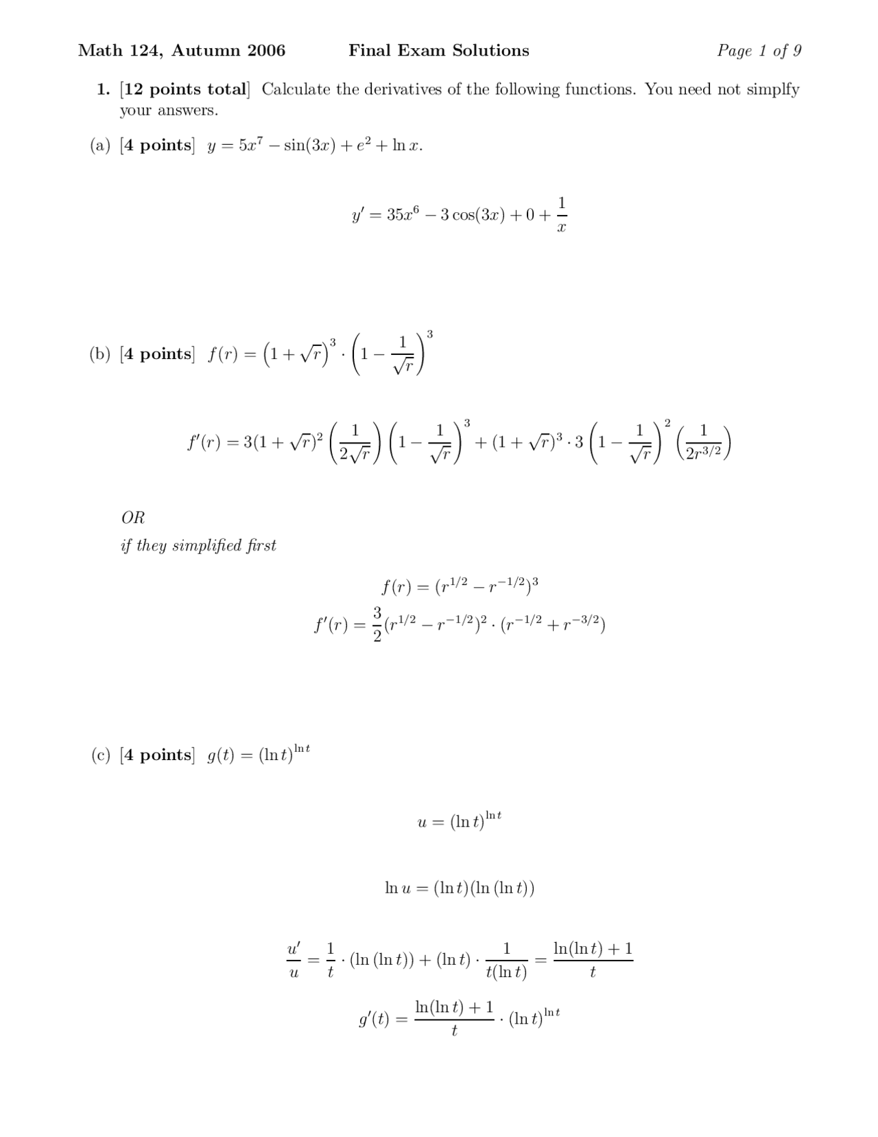 9 Questions Of Final Exam Solution Of Calculus Analytical Geometry