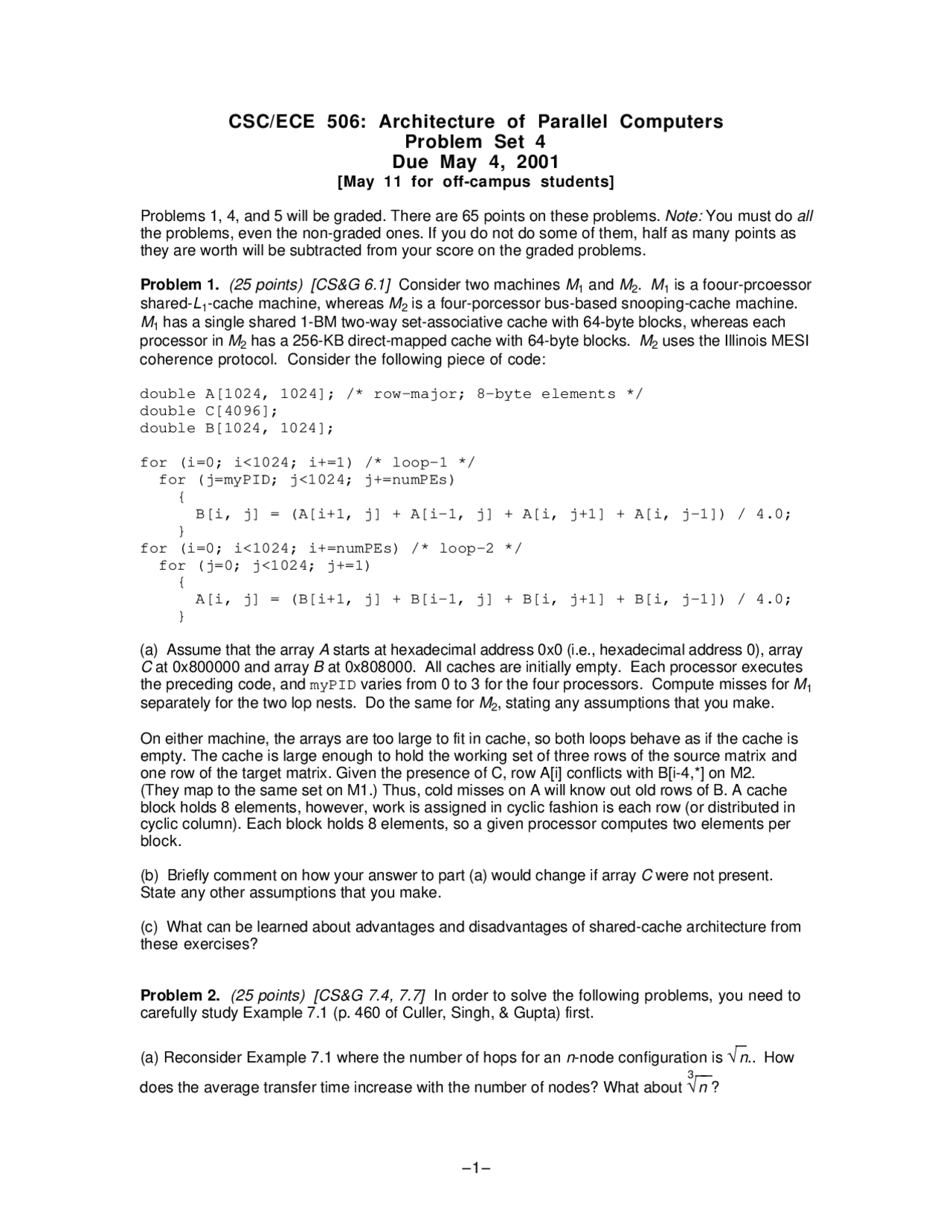Problem Set 4 Architecture Of Parallel Computers Ece 506 Docsity