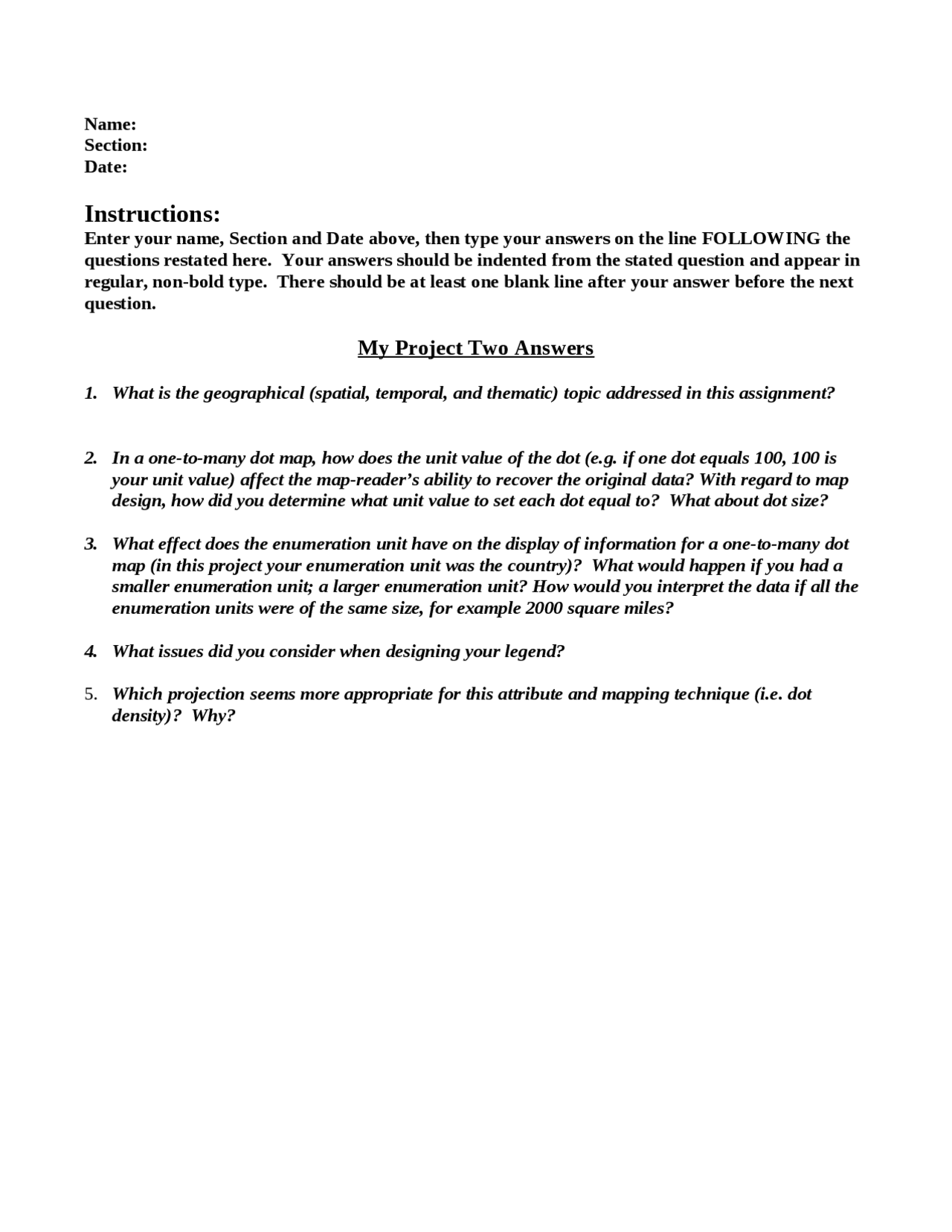 Project 2 Questions Principle Of Gis Mapping Geog 360 Docsity