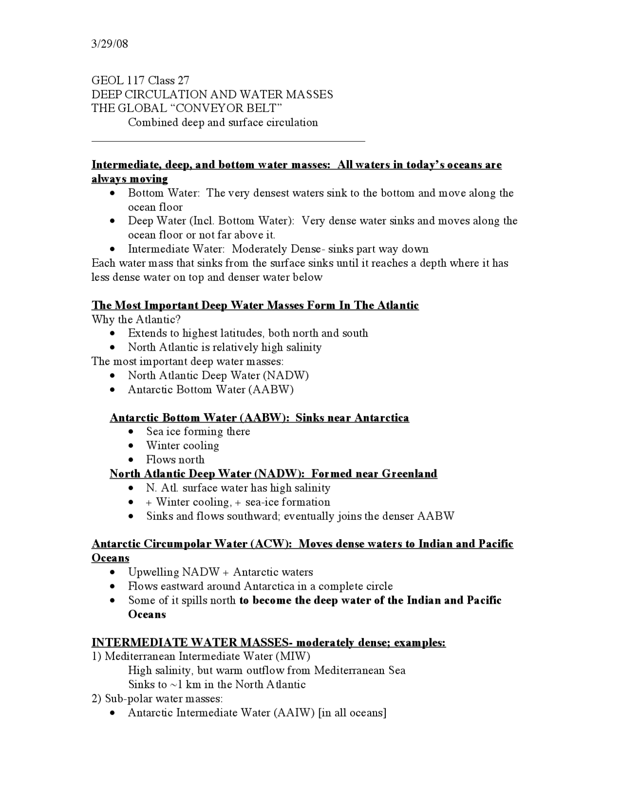 Combined Deep And Surface Circulation The Oceans Geol 117 Docsity