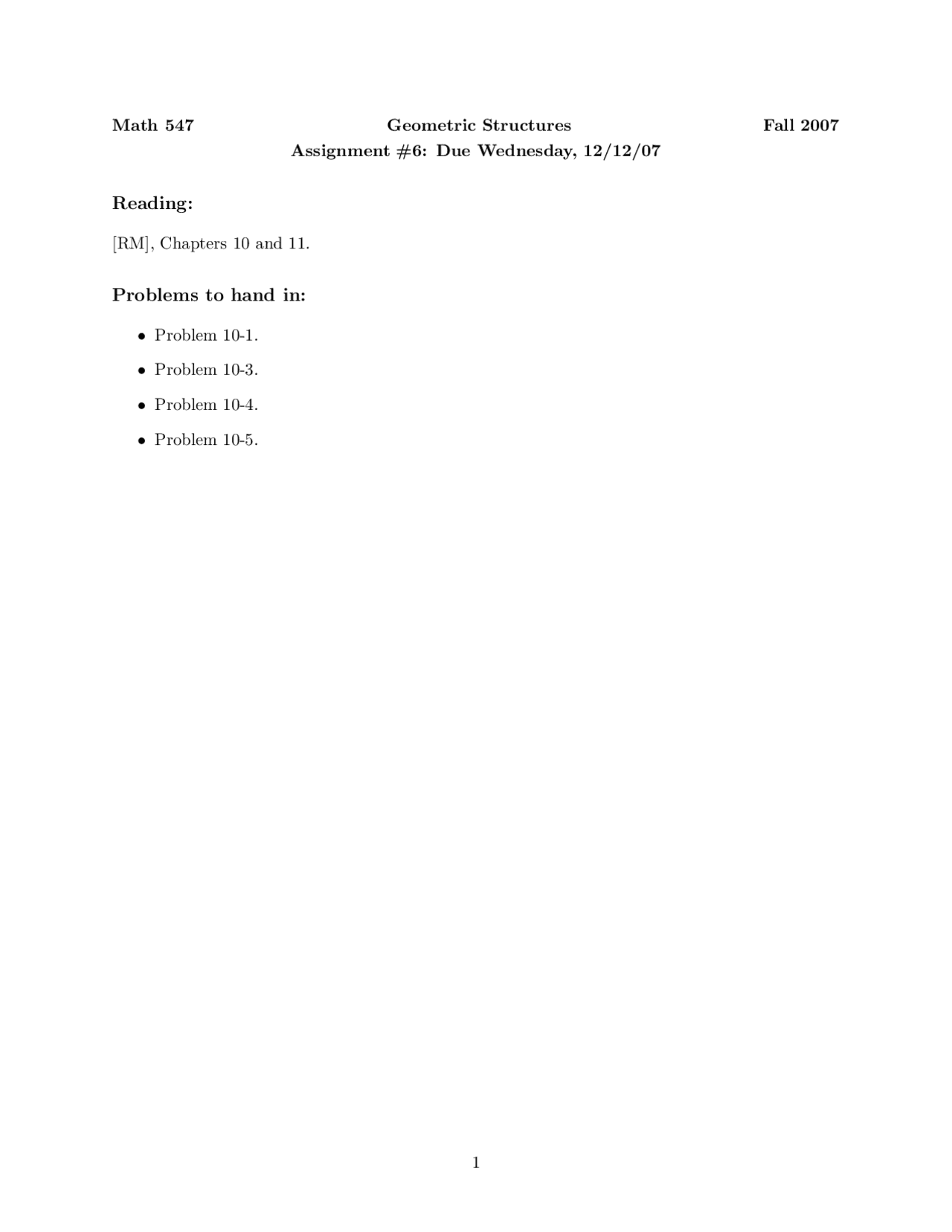 Assignment 6 Geometric Structure Math 547 Docsity