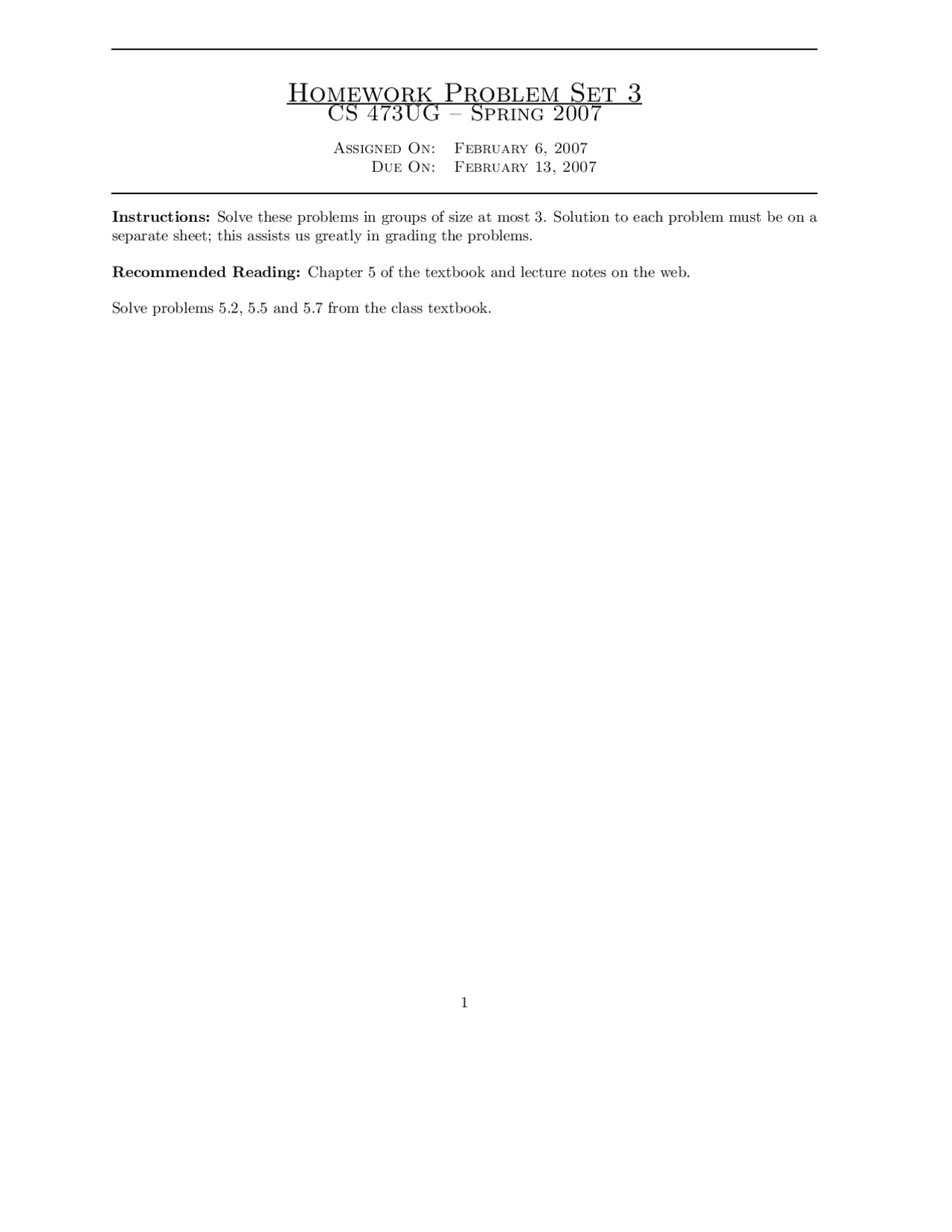 Problem Set 3 on Fundamental Algorithms - Homework | CS 473 - Docsity